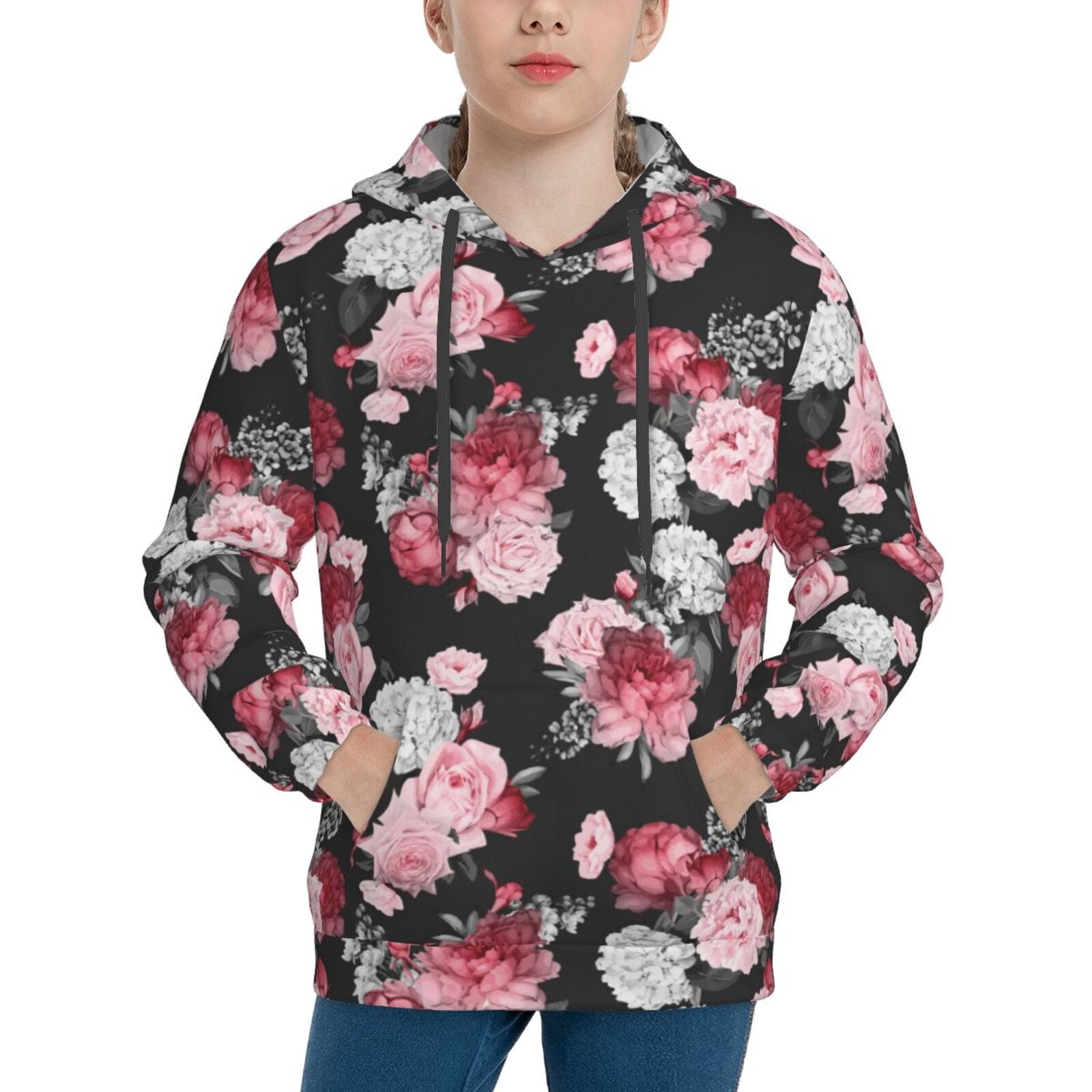 Balery Rose Flowers Pattern Boys Hoodie, Youth Pullover Hooded ...