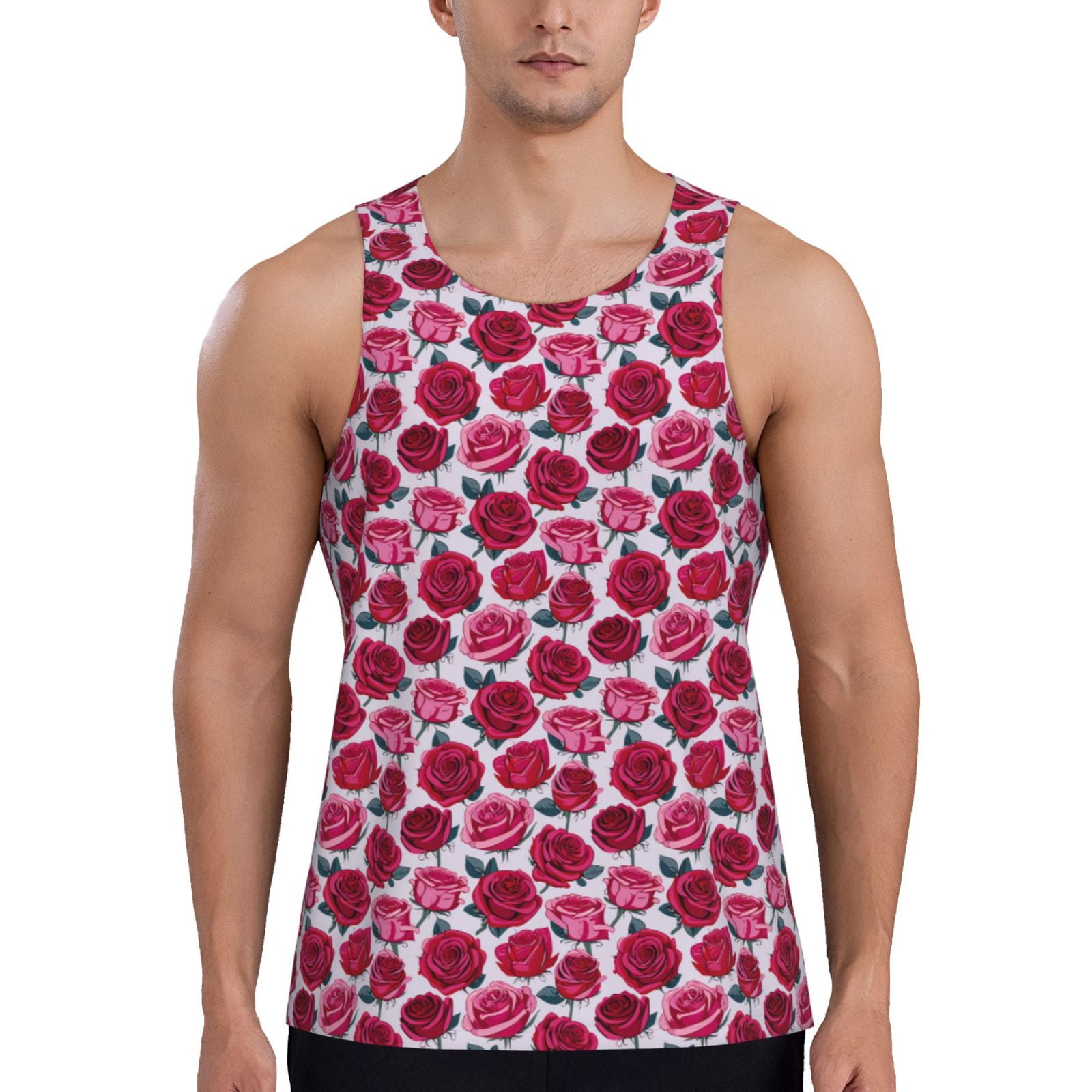 Balery Rose Flowers Pattern Men's Workout Tank Top Gym Muscle Tee ...