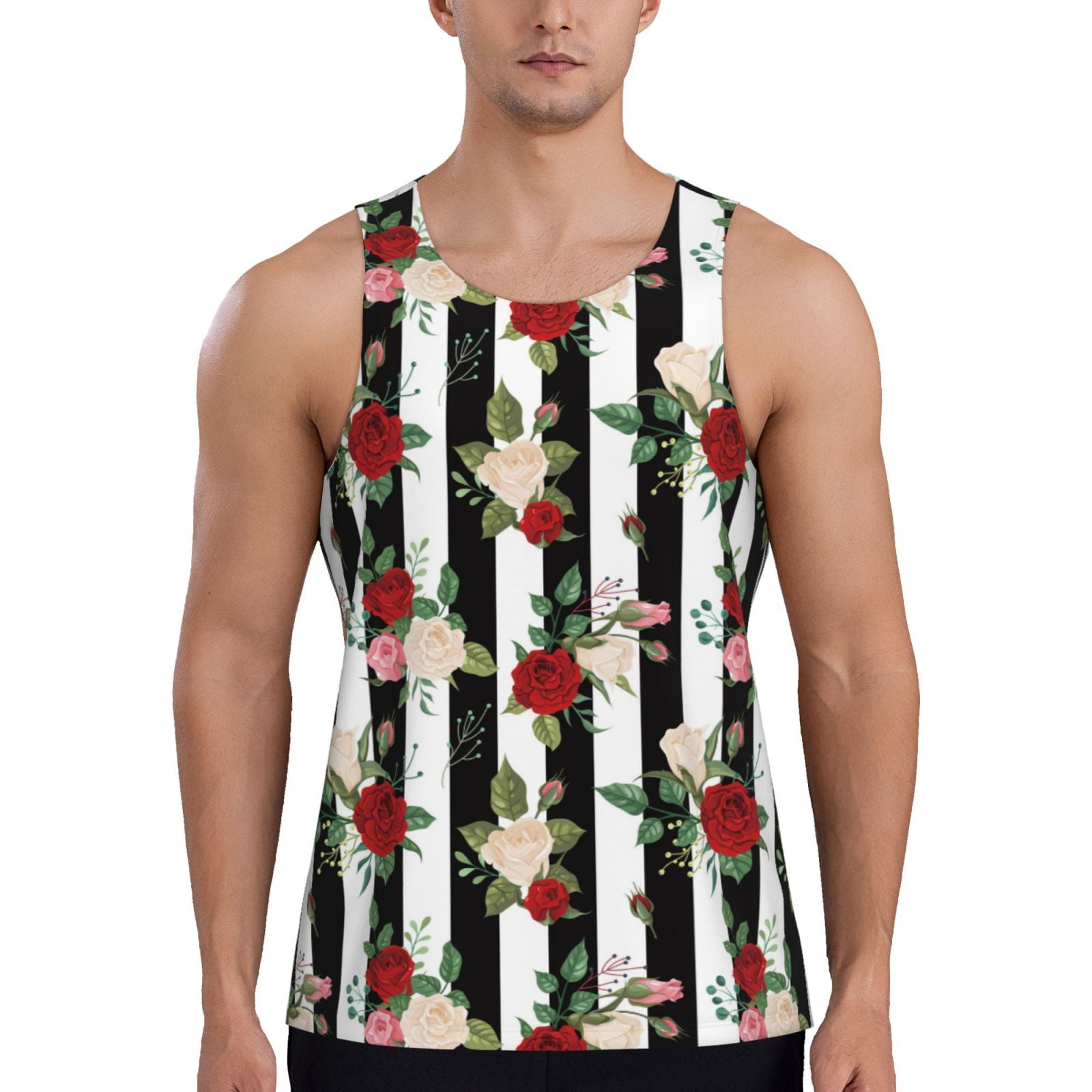 Balery Rose Flowers Pattern Men's Workout Tank Top Gym Muscle Tee ...