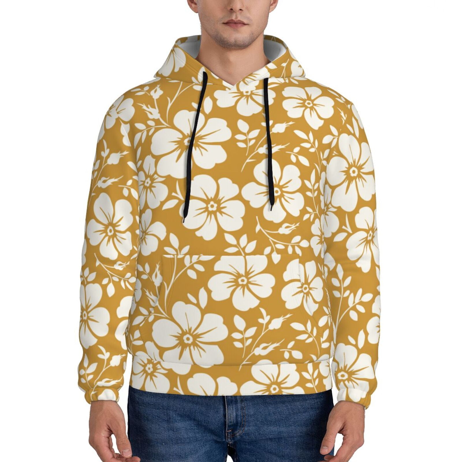 Balery Rose Flowers Pattern Mens Hoodie Kangaroo Pocket Hoodie Pullover ...