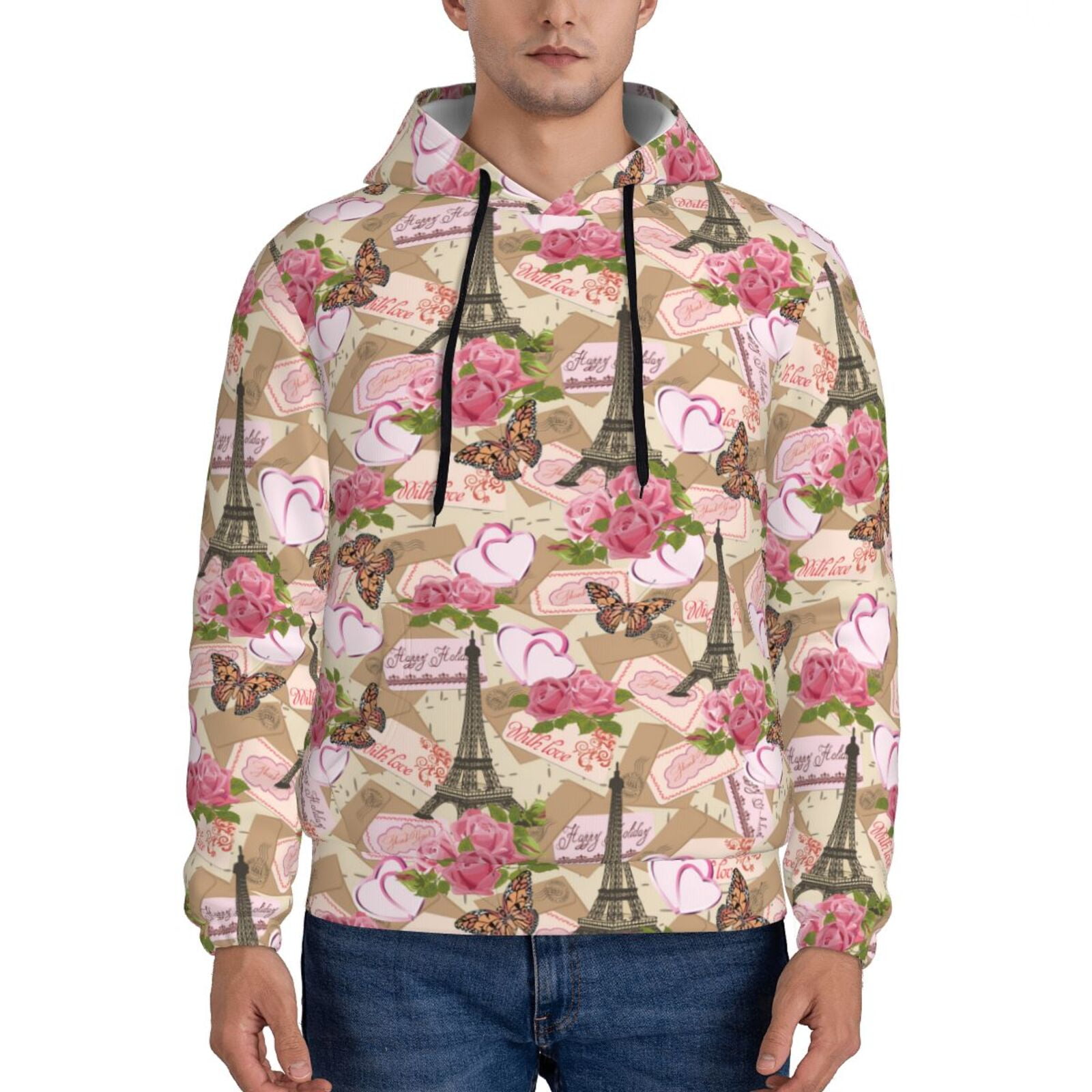 Balery Rose Flowers Pattern Mens Hoodie Kangaroo Pocket Hoodie Pullover ...