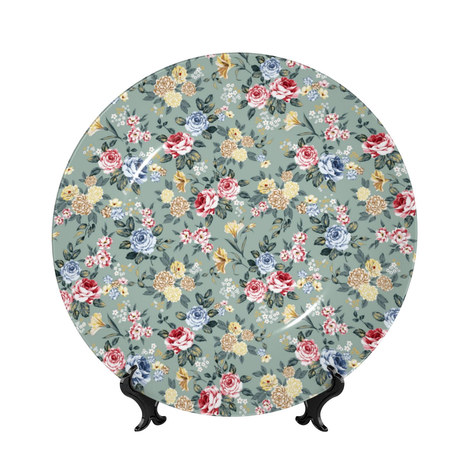 Balery Rose Flowers Print Bone China Decorative Plate Ceramic Dinner ...