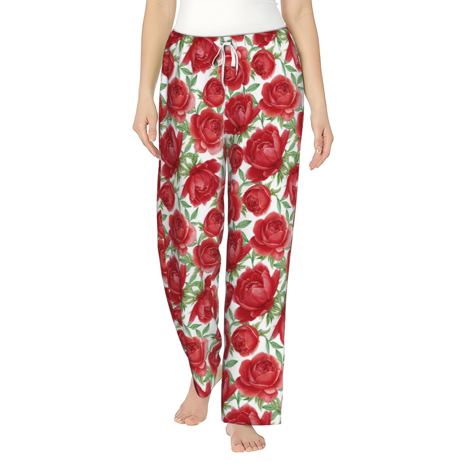 Balery Rose Flowers print Women's Pajama Pants,Ultra Lightweight Pjs ...