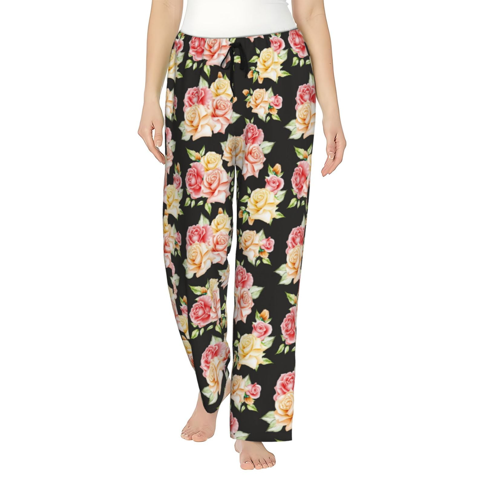 Balery Rose Flowers print Women's Pajama Pants,Ultra Lightweight Pjs ...