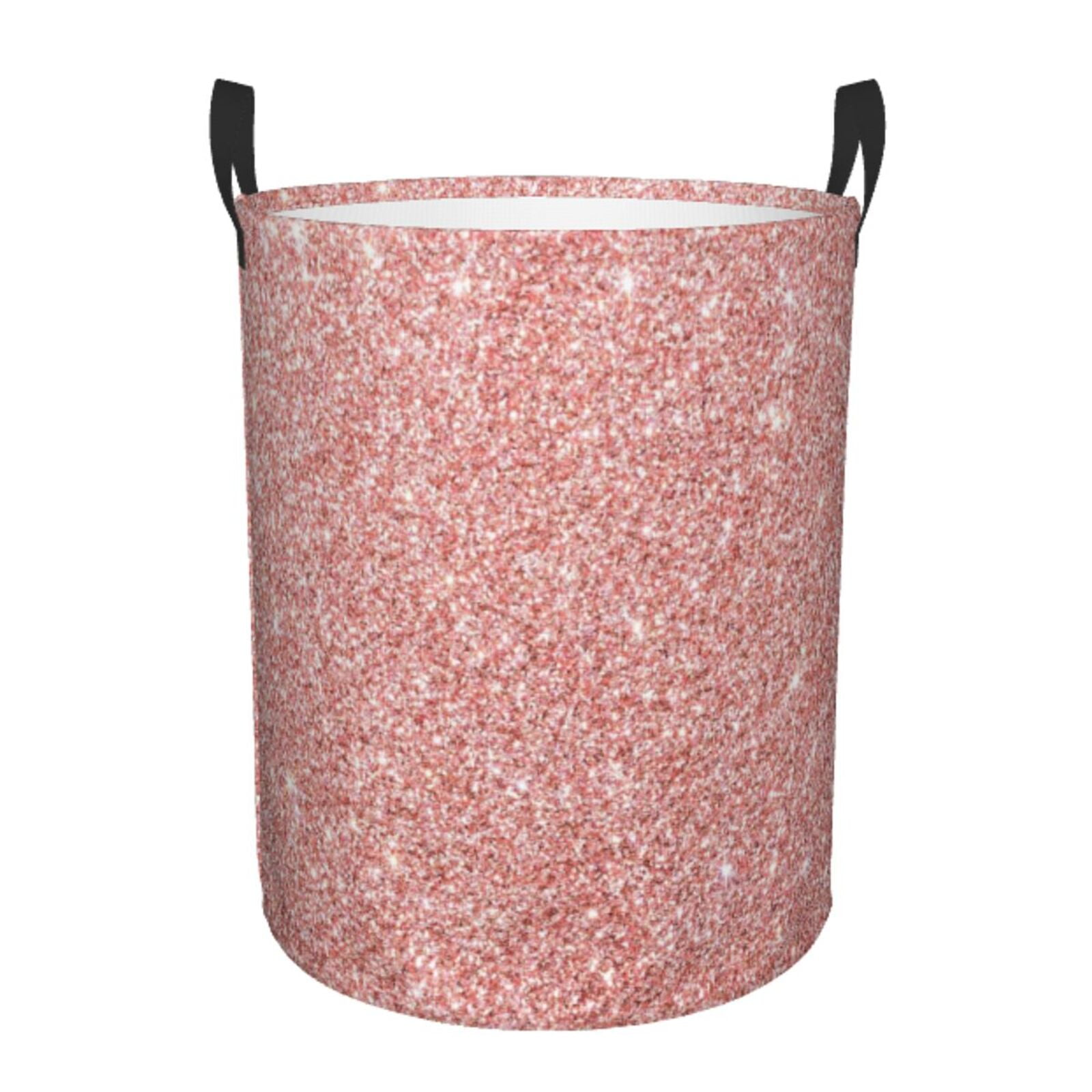 Balery Rose Gold Pink Glitter Round Laundry Basket with Handles ...