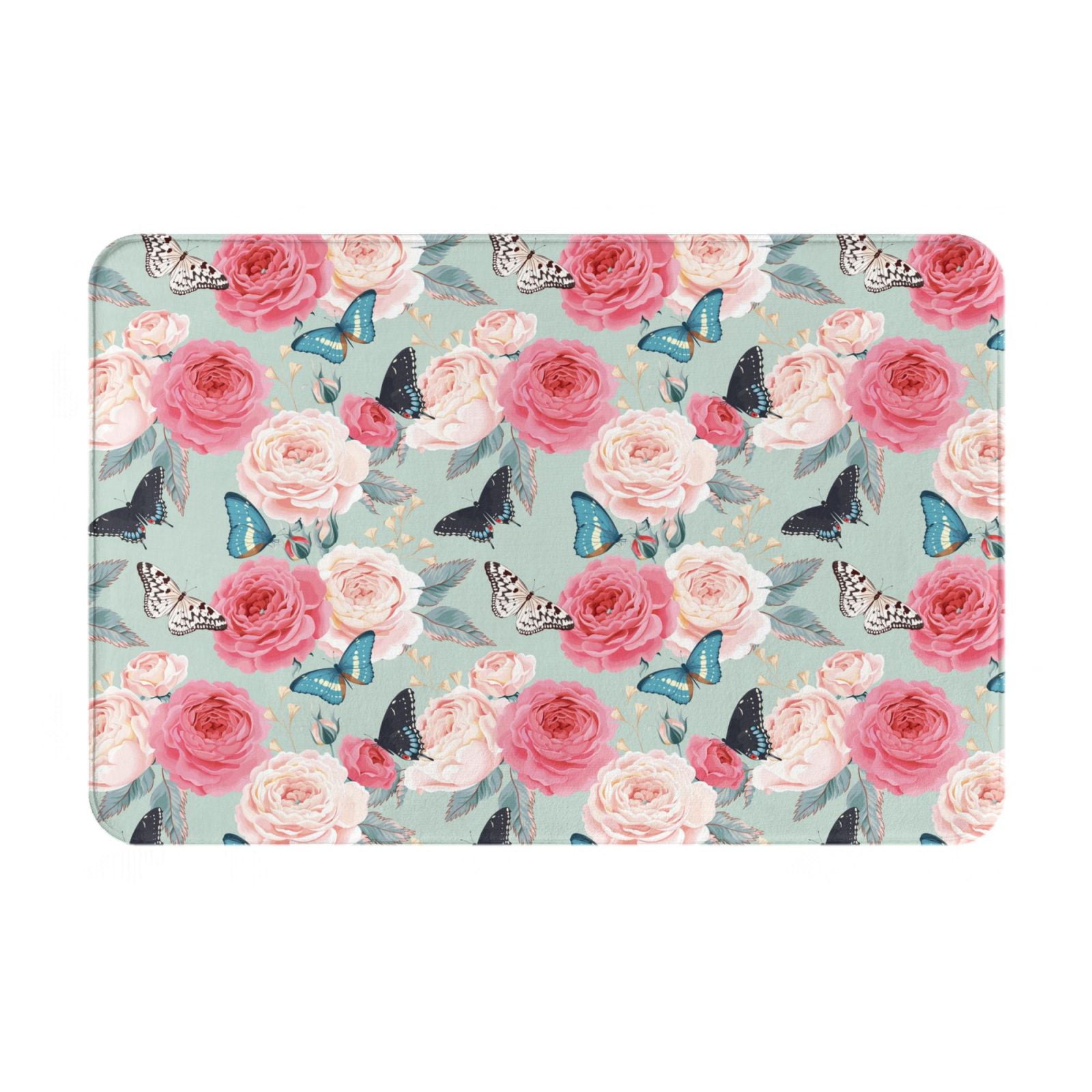 Balery Roses and Butterflies Doormat, Durable Flannel Fabric ...