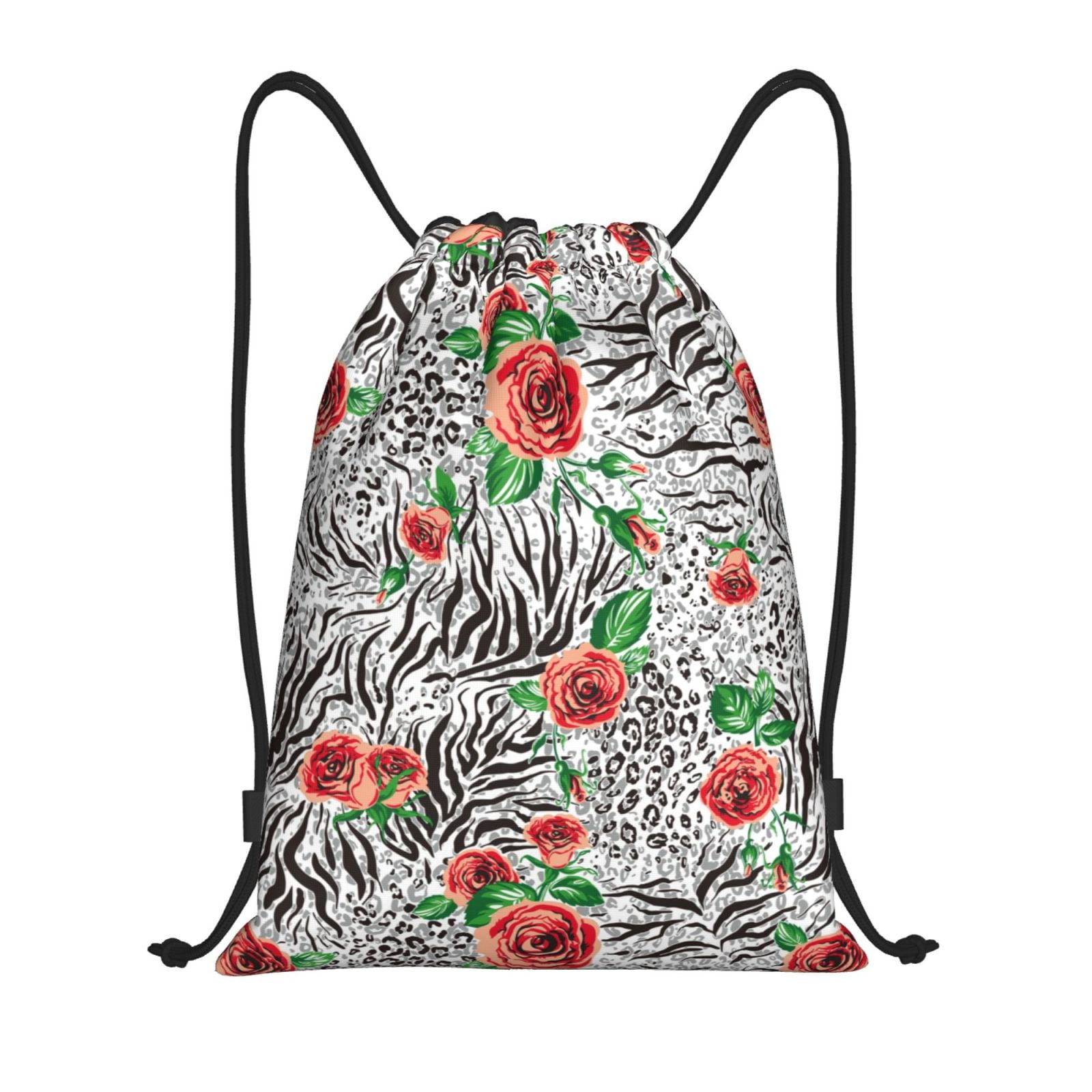 Balery Roses Mixed Zebra 1 Pattern Drawstring Backpack Bag Sport Gym ...