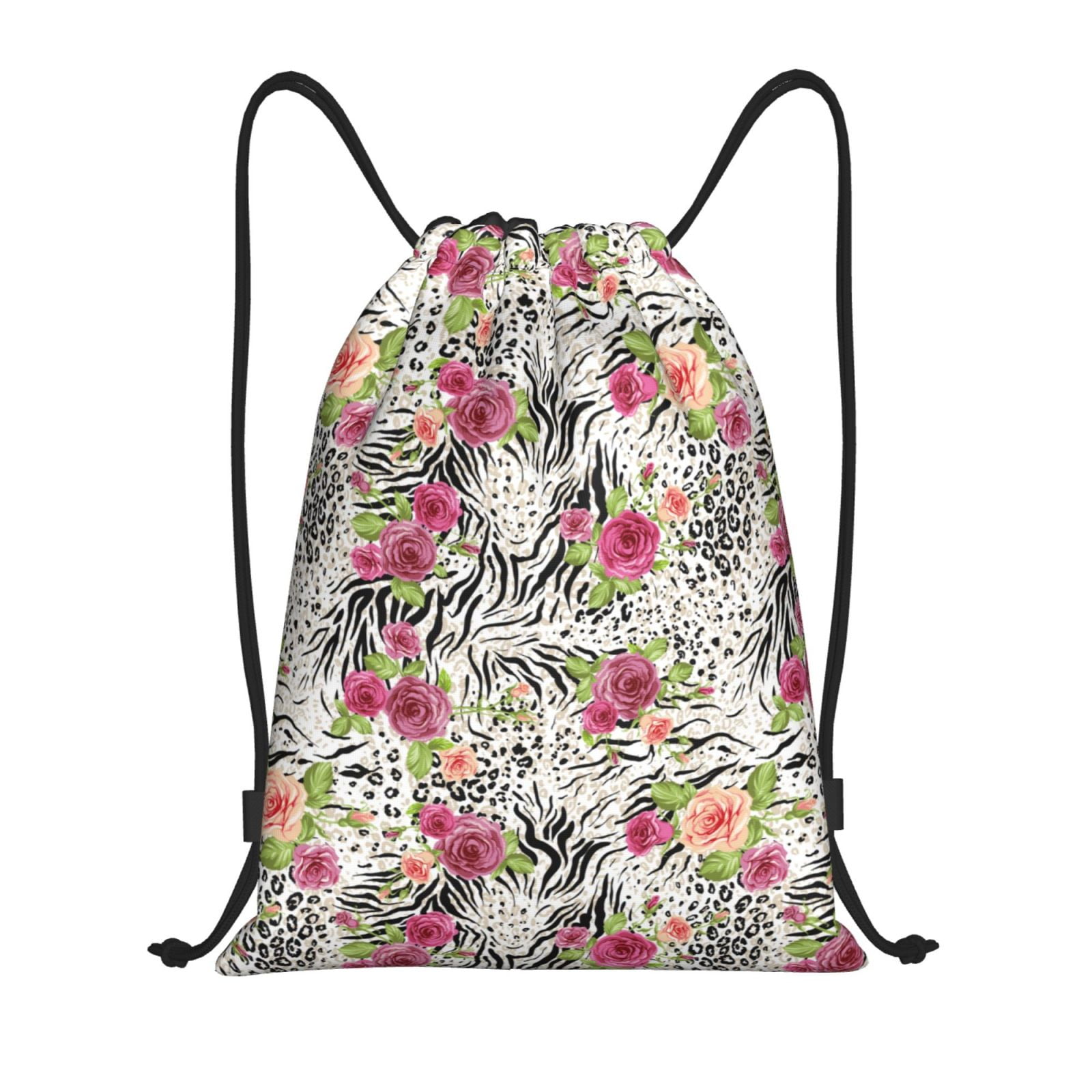 Balery Roses Mixed Zebra Pattern Drawstring Backpack Bag Sport Gym ...