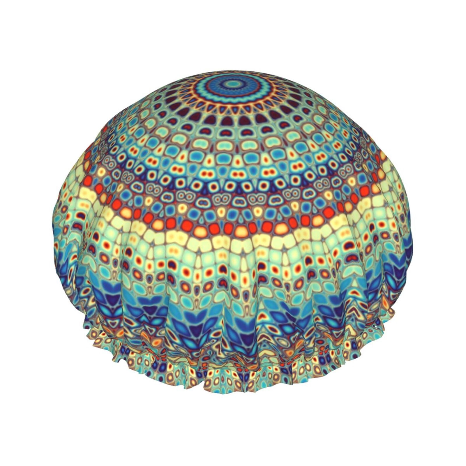 Balery Round Mandala1 Shower Caps, Double Layer Waterproof Shower Cap ...