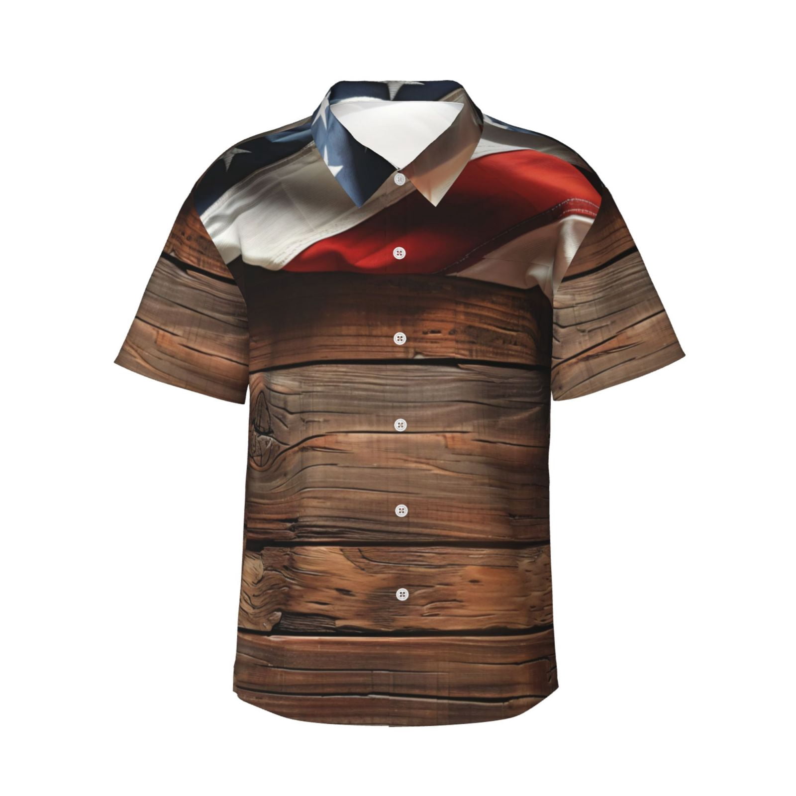 Balery Rustic American Flag Wood Print Men's Hawaiian Shirts Short ...