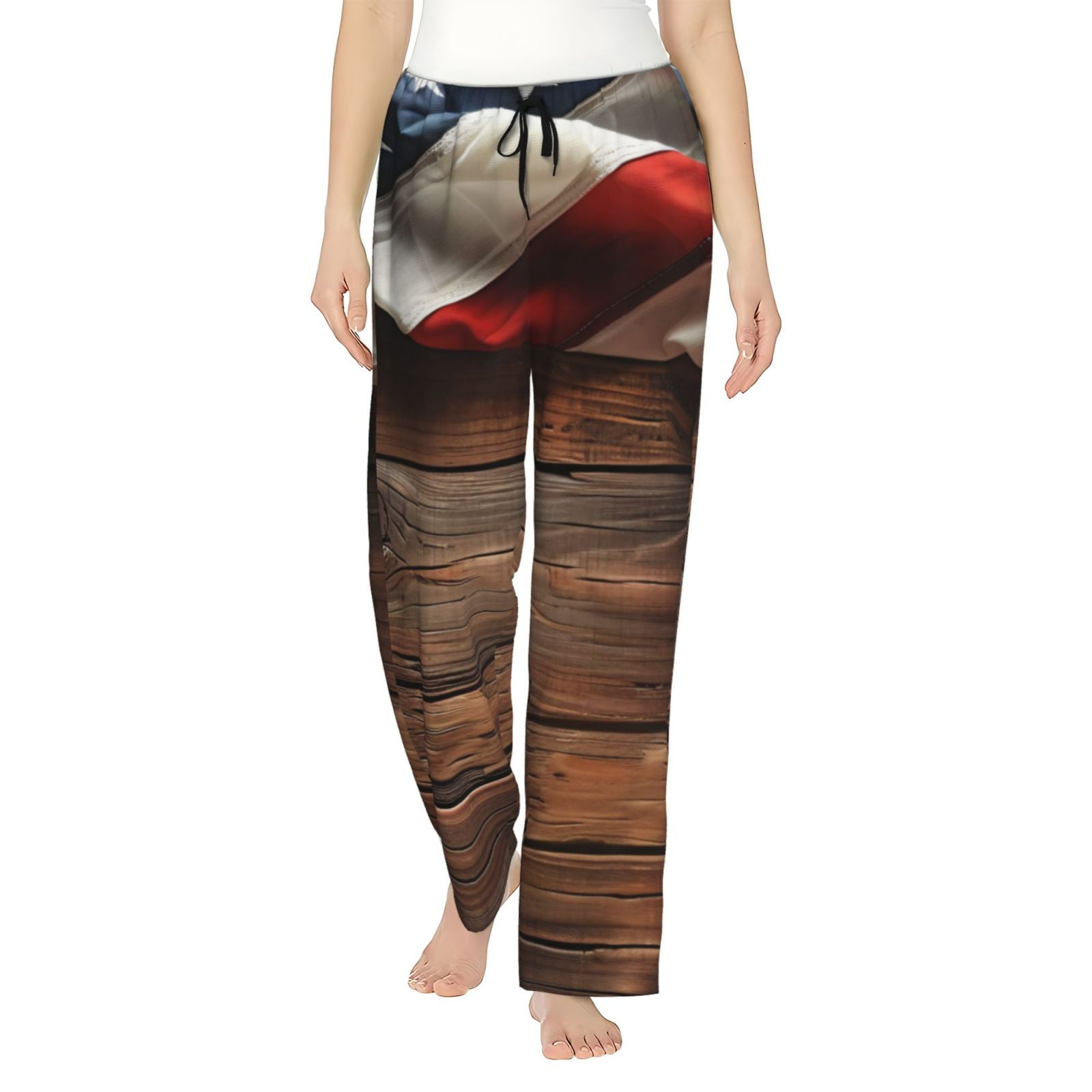Balery Rustic American Flag Wood print Women's Pajama Pants,Ultra ...