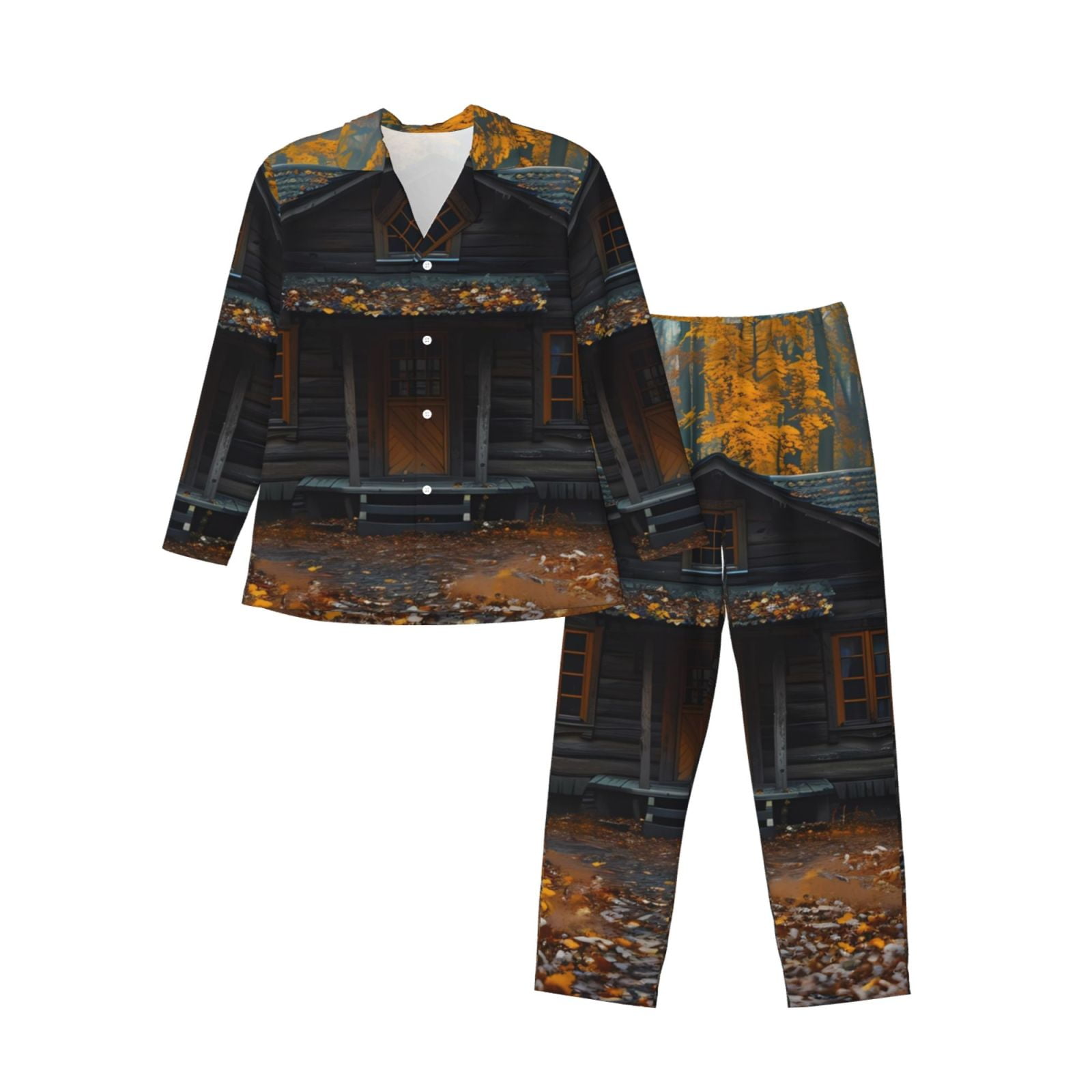 Balery Rustic Cabin Autumn Forest Pattern Pajama Sets for Men Long ...