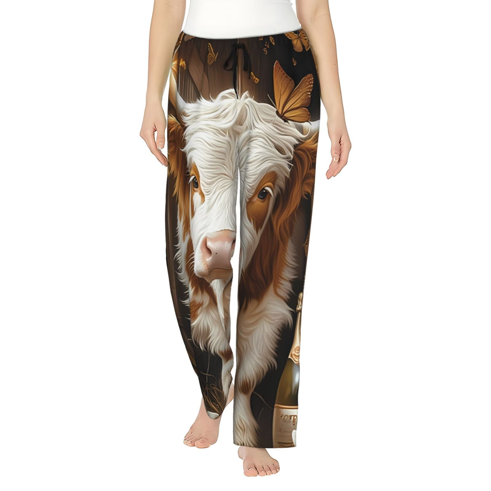 Balery Rustic Cow Butterflies Champagne print Women's Pajama Pants ...