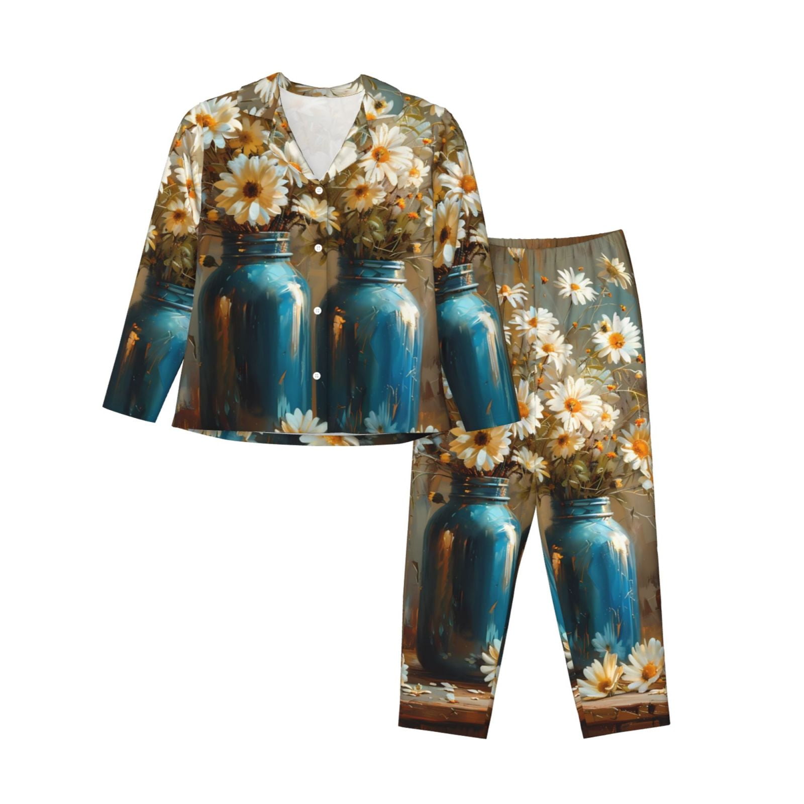 Balery Rustic Daisy Mason Jars Pattern Pajama Sets for Women Long ...