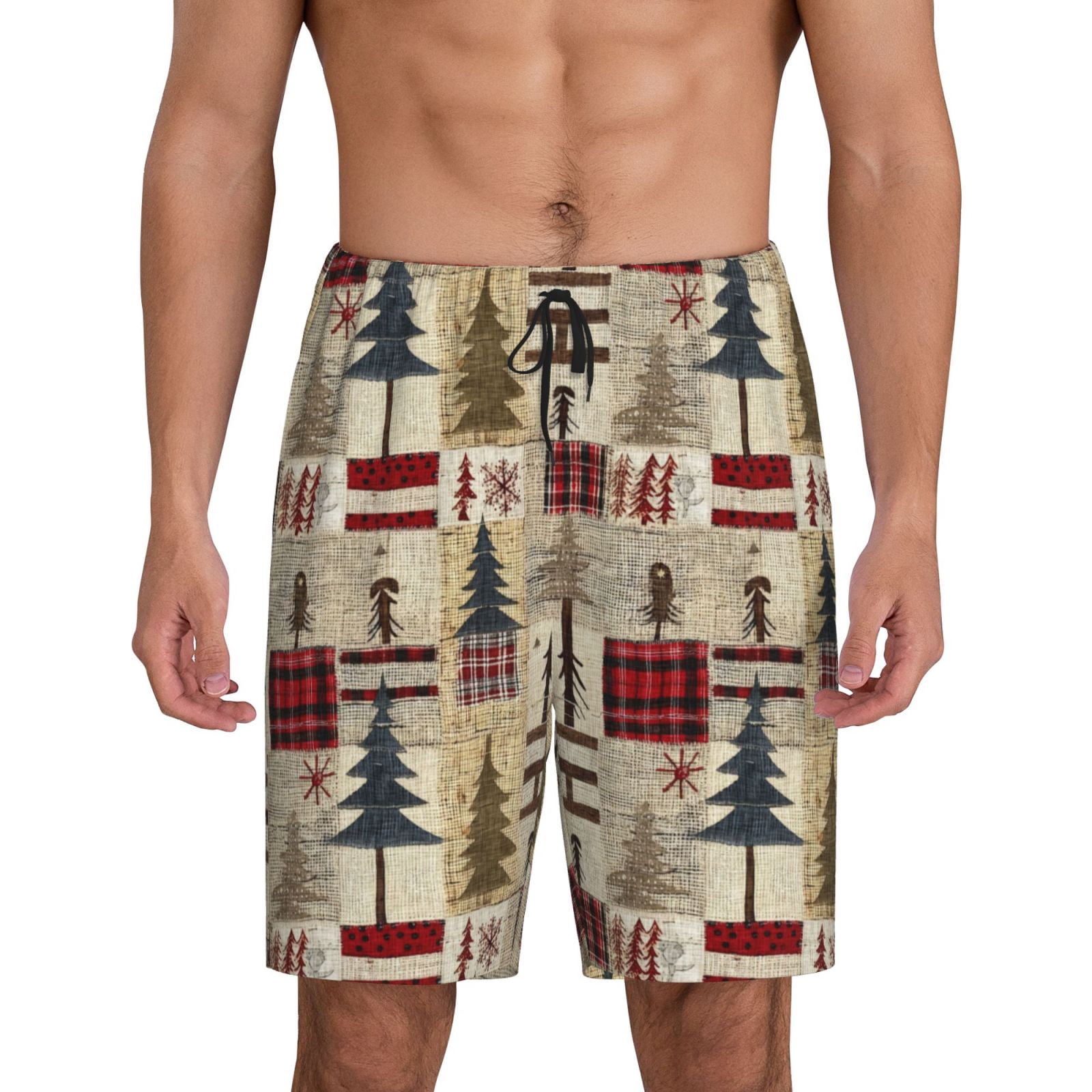 Balery Rustic Plaid Forest Lodge Men's Cotton Knit Pajama Shorts ...