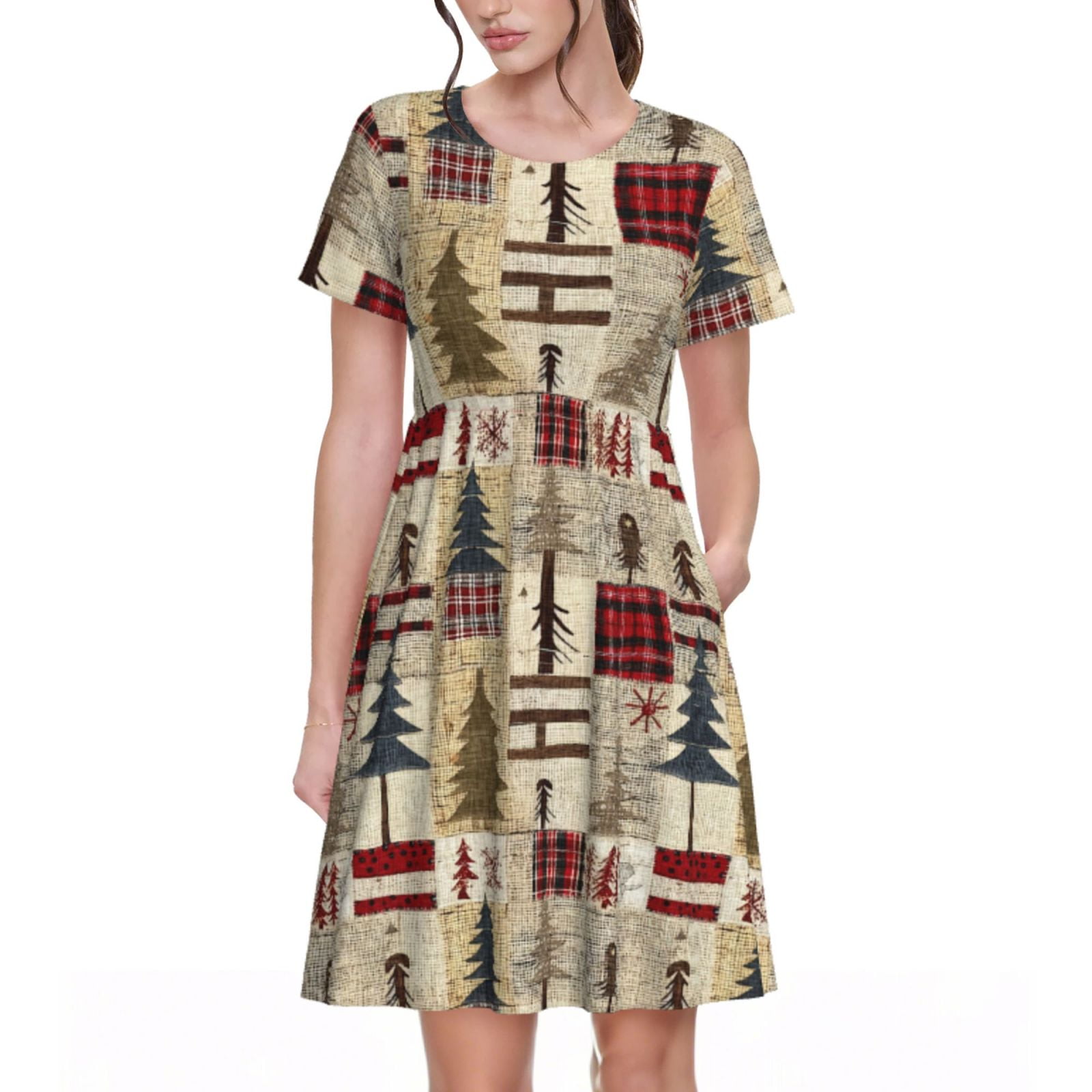Balery Rustic Plaid Forest Lodge Pattern Womens Dresses Loose Short ...