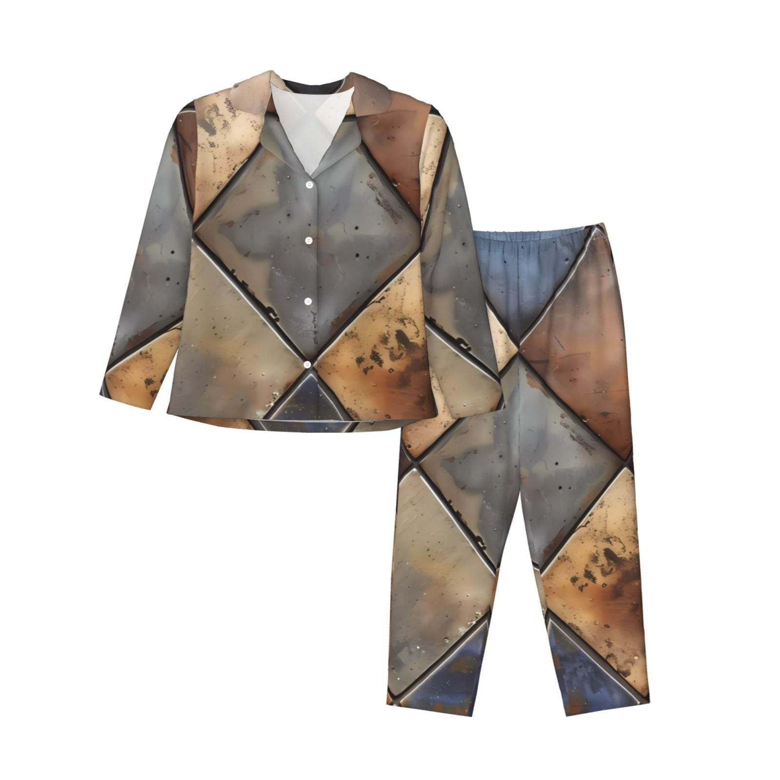 Balery Rustic Tile Pattern Pattern Pajama Sets for Women Long Sleeve 2 ...