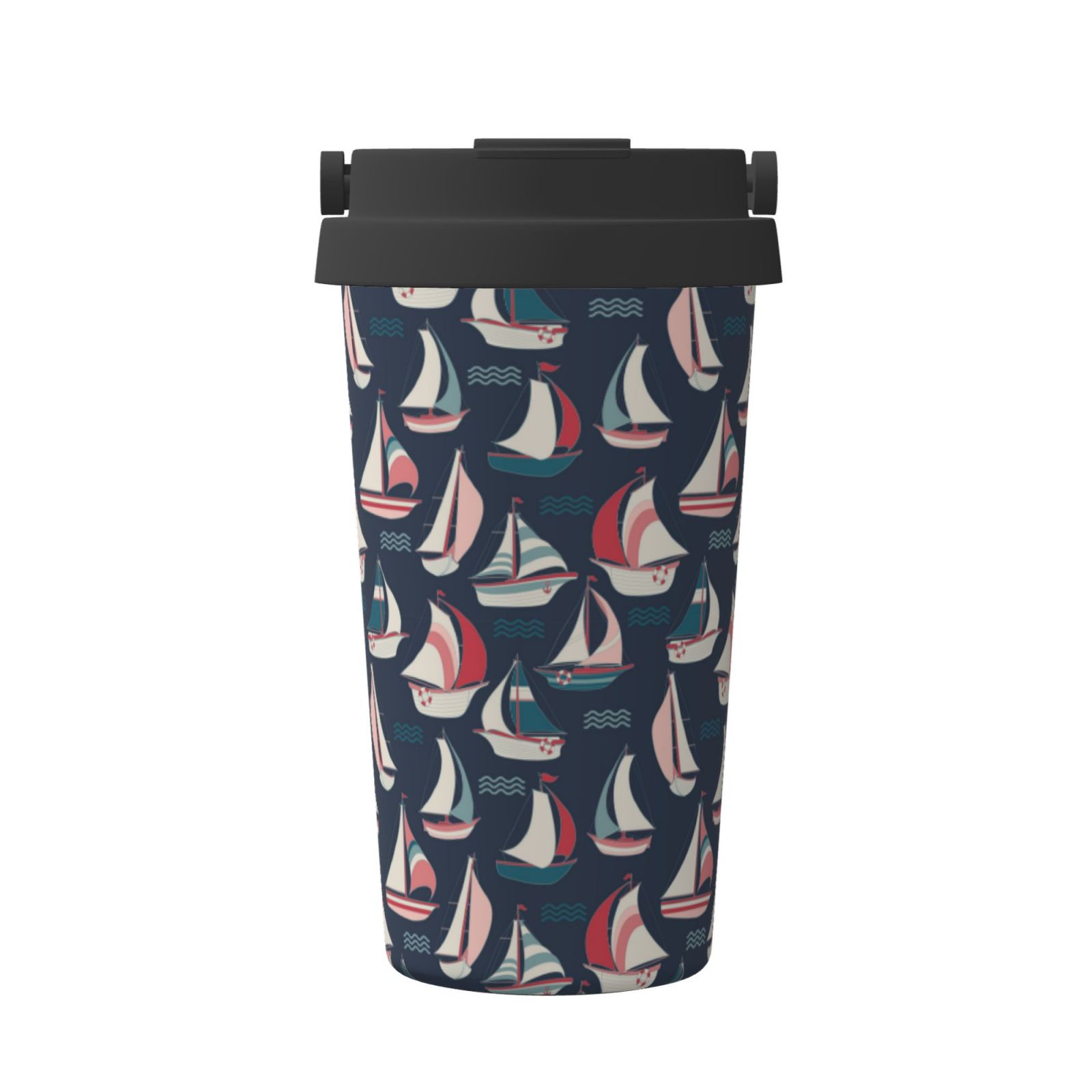 Balery Sailboat And Wave Pattern Insulated Coffee Travel Mug Stainless ...