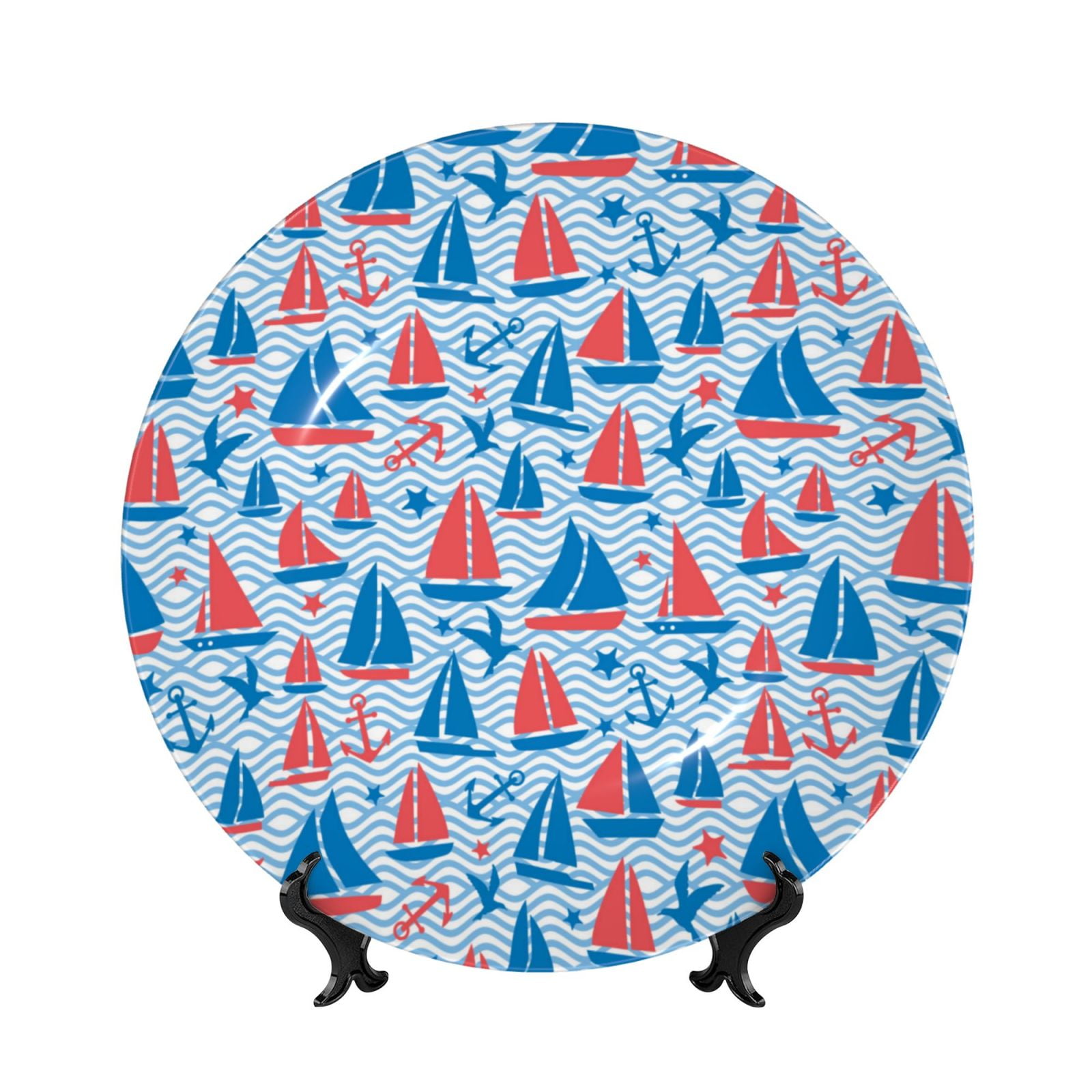 Balery Sailboats On A Waves Print Bone China Decorative Plate Ceramic ...