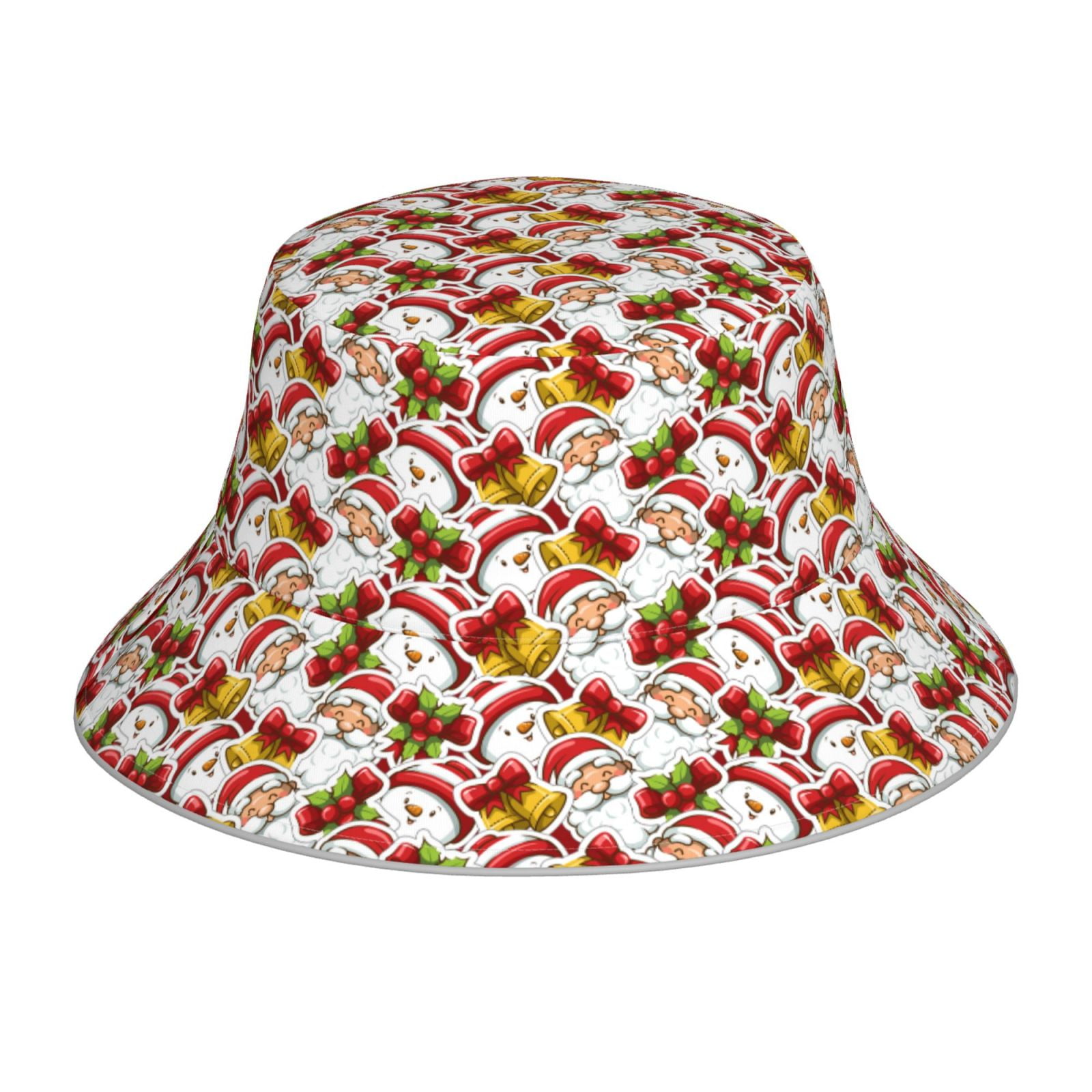 Balery Santa Claus bells Snowman Sun Hats for Men Women Bucket Hat UPF ...