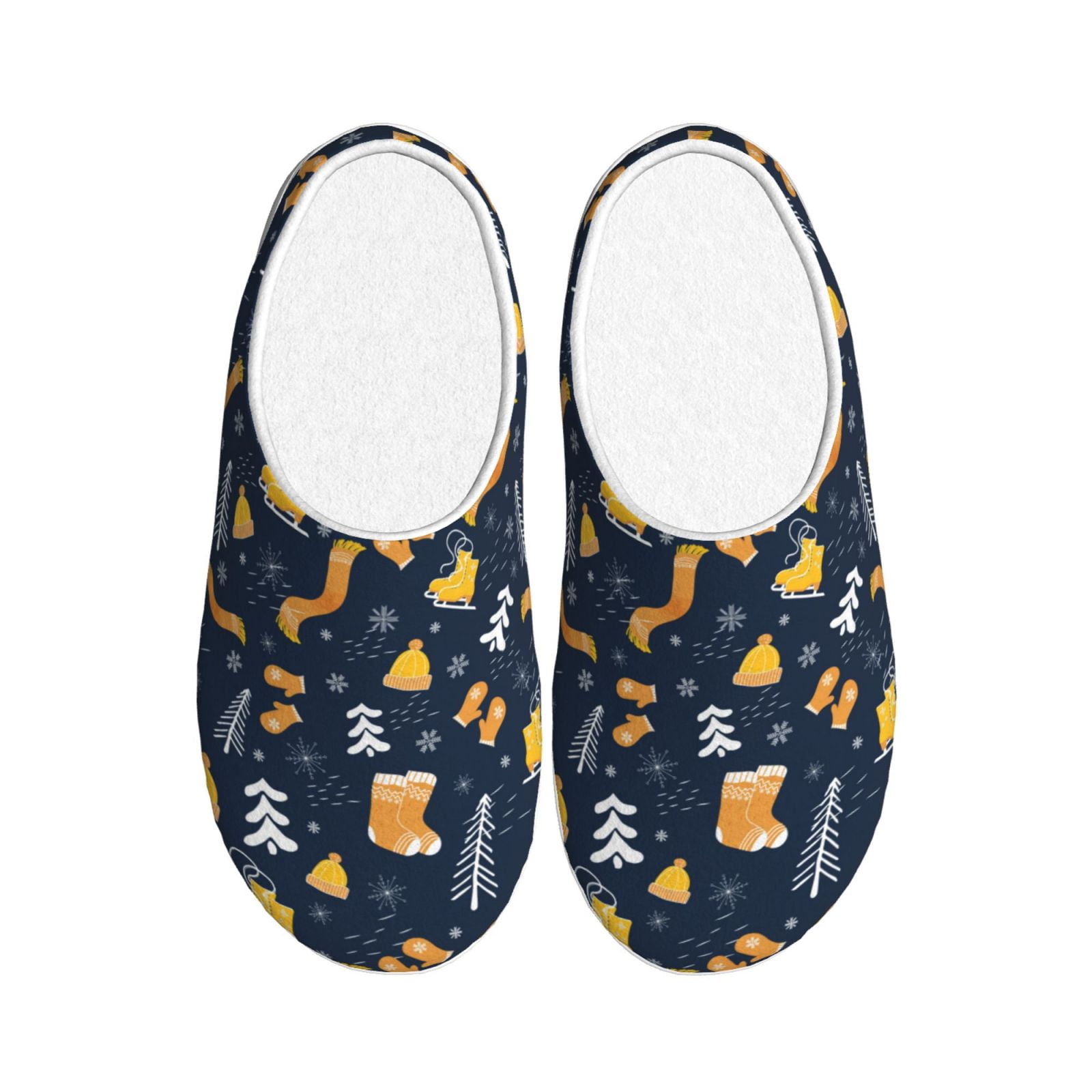 Balery Scarf Ski Shoes sock Pattern Women's Fuzzy Memory Foam Slippers ...