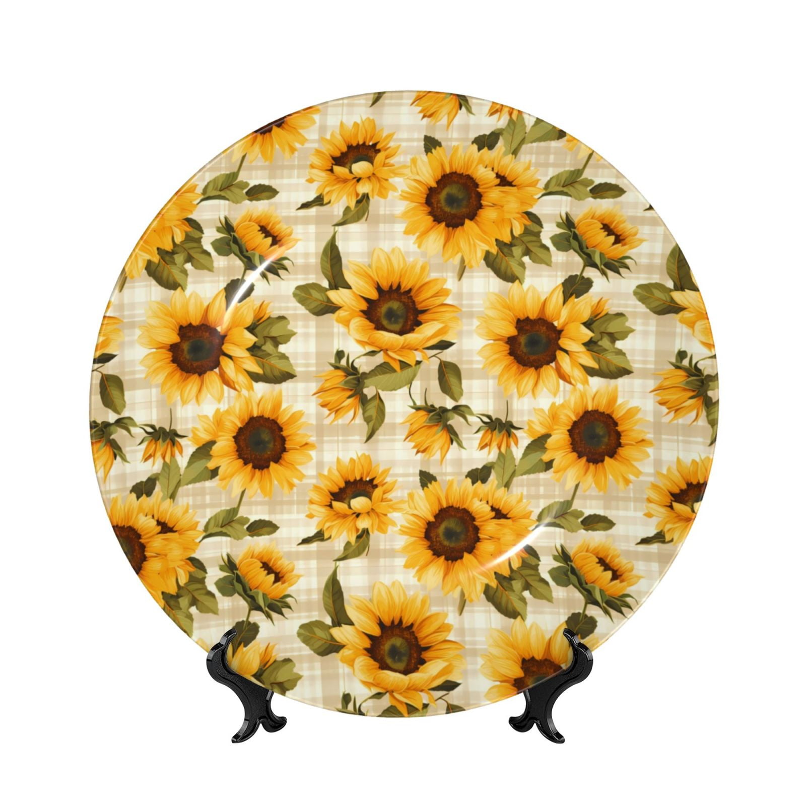 Balery Scottish Plaid Sunflower Print Bone China Decorative Plate ...