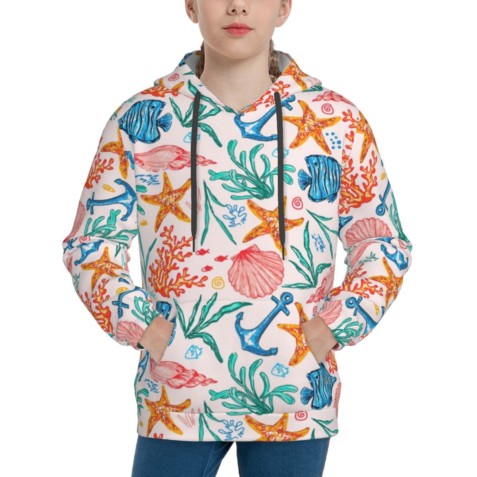 Balery Sea Creatures Pattern Boys Hoodie, Youth Pullover Hooded ...