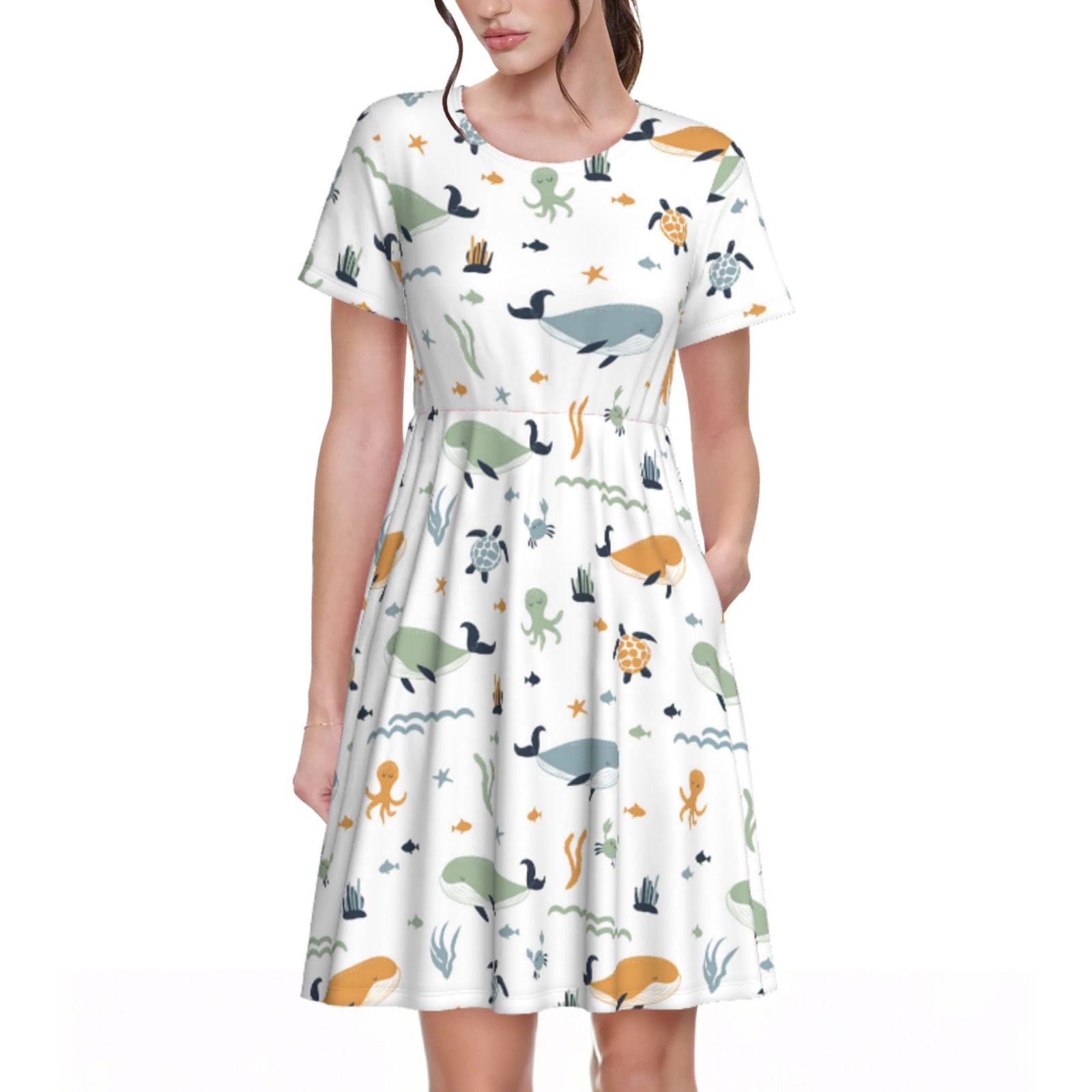 Balery Sea Creatures Pattern Womens Dresses Loose Short sleeve ...