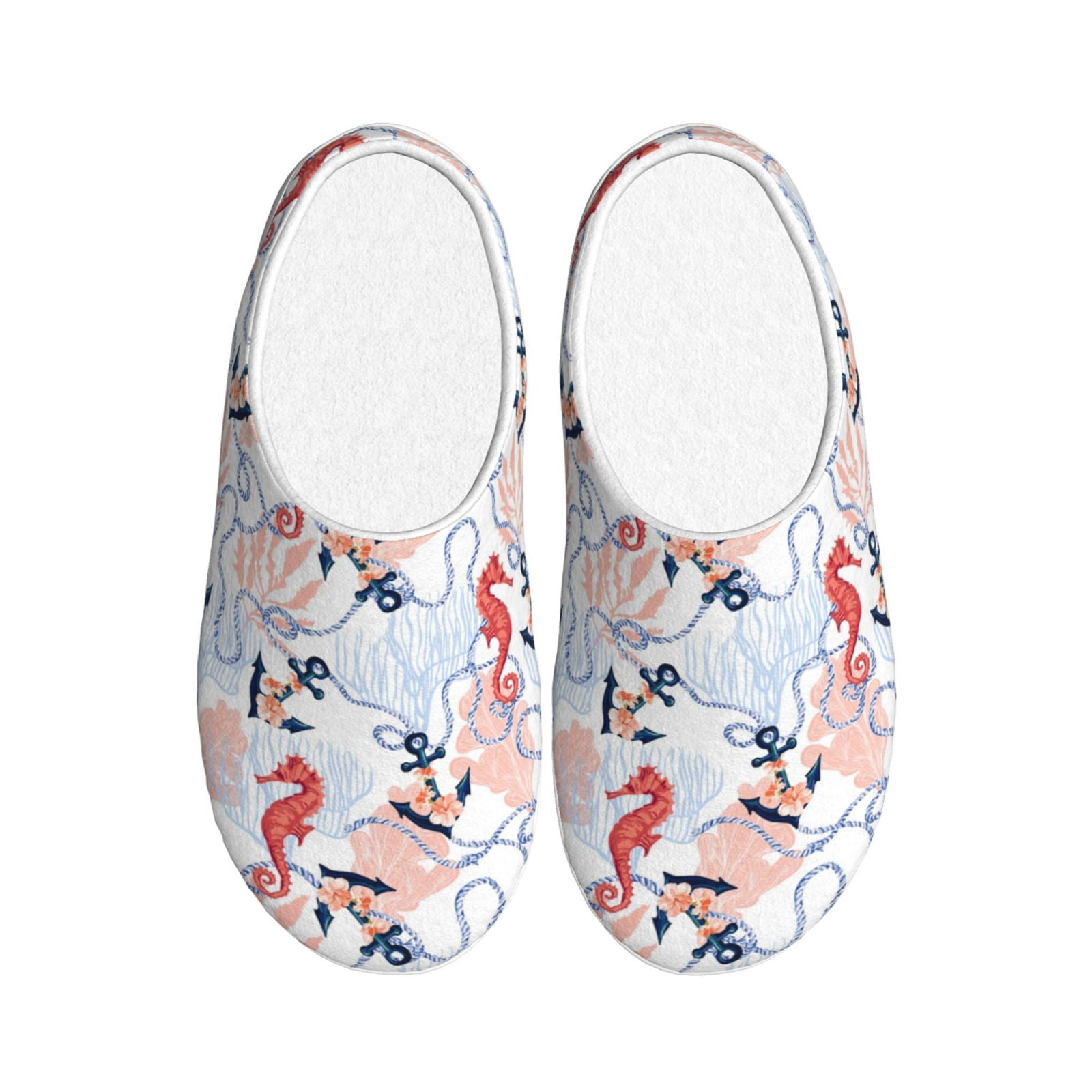 Balery Sea Horse And Corals Pattern Women's Fuzzy Memory Foam Slippers ...