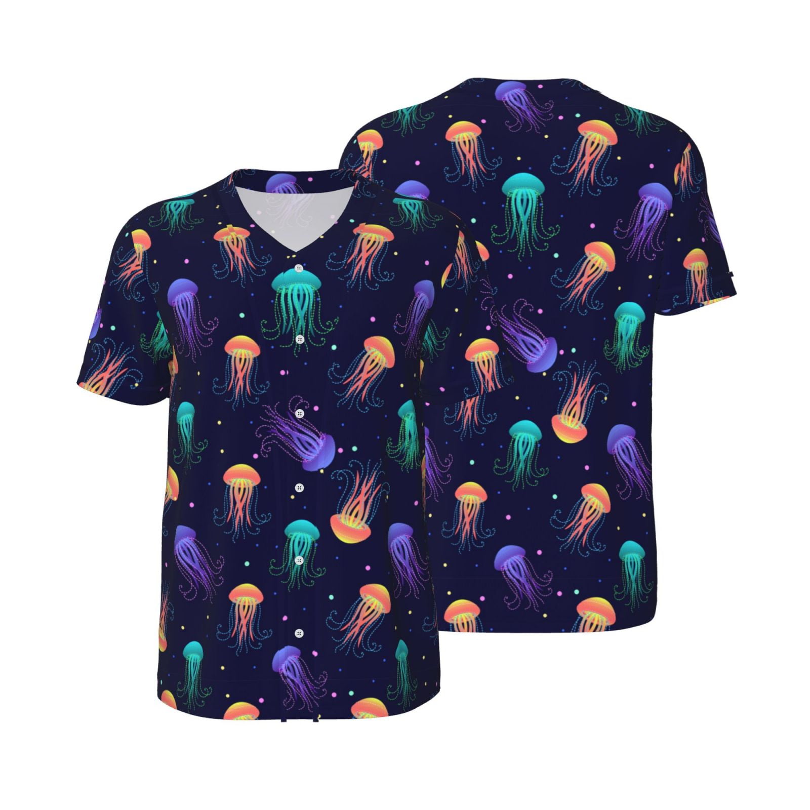 Balery Sea Jellyfish Baseball Jersey for Men Casual Button Down Shirts ...