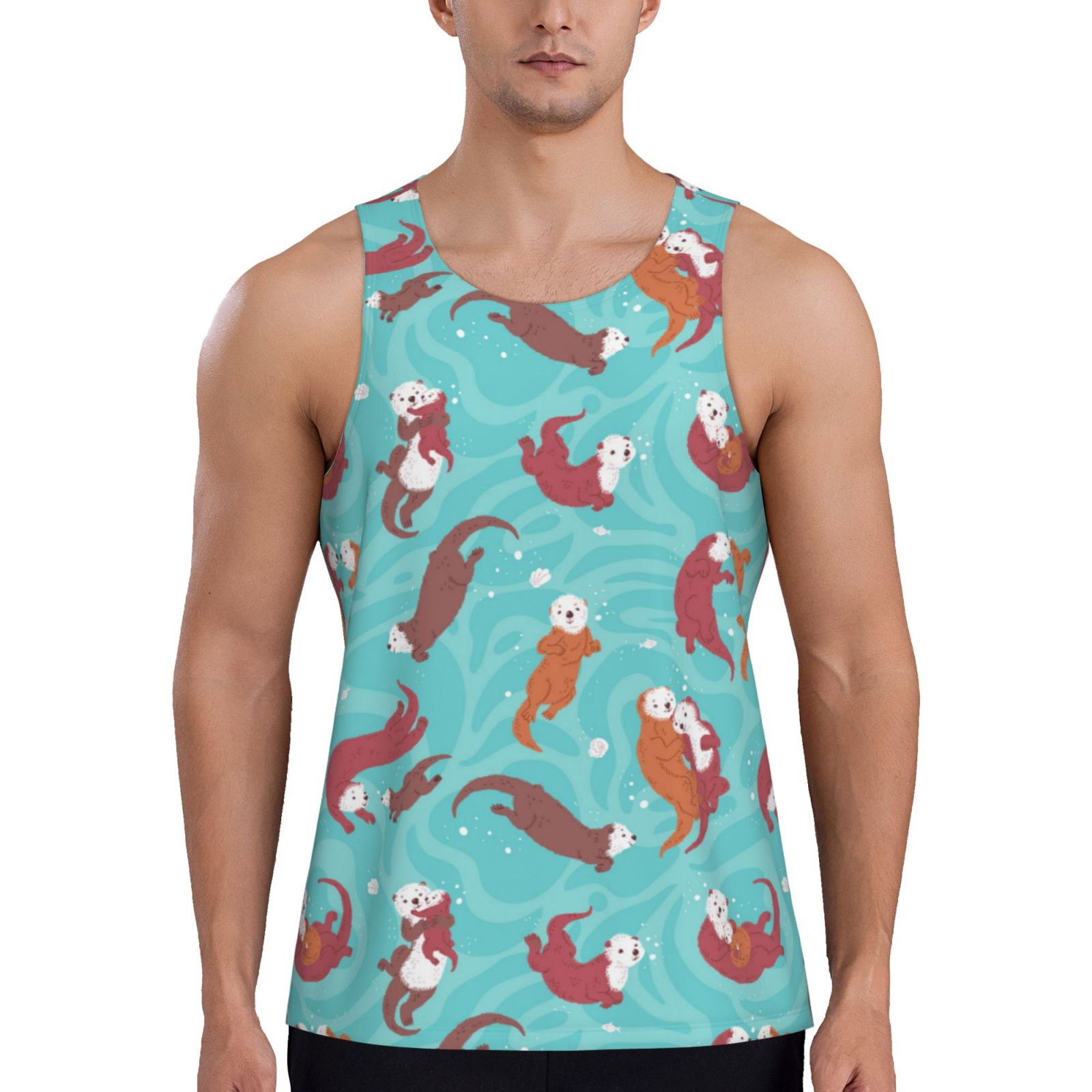 Balery Sea Otters Family In Blue Water Pattern Men's Workout Tank Top ...