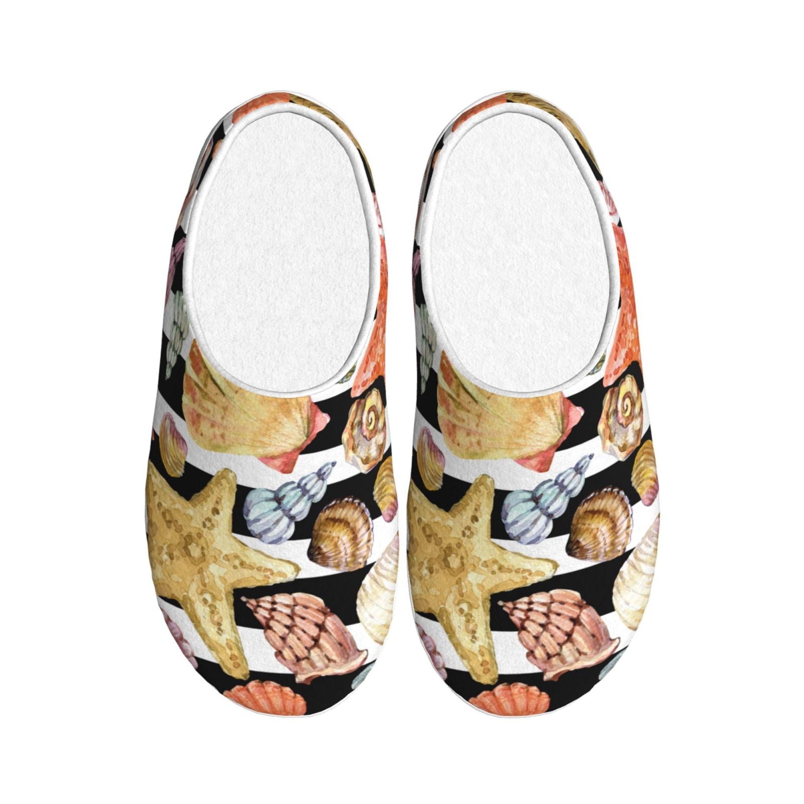 Balery Sea Shell Pattern Women's Fuzzy Memory Foam Slippers Fluffy ...