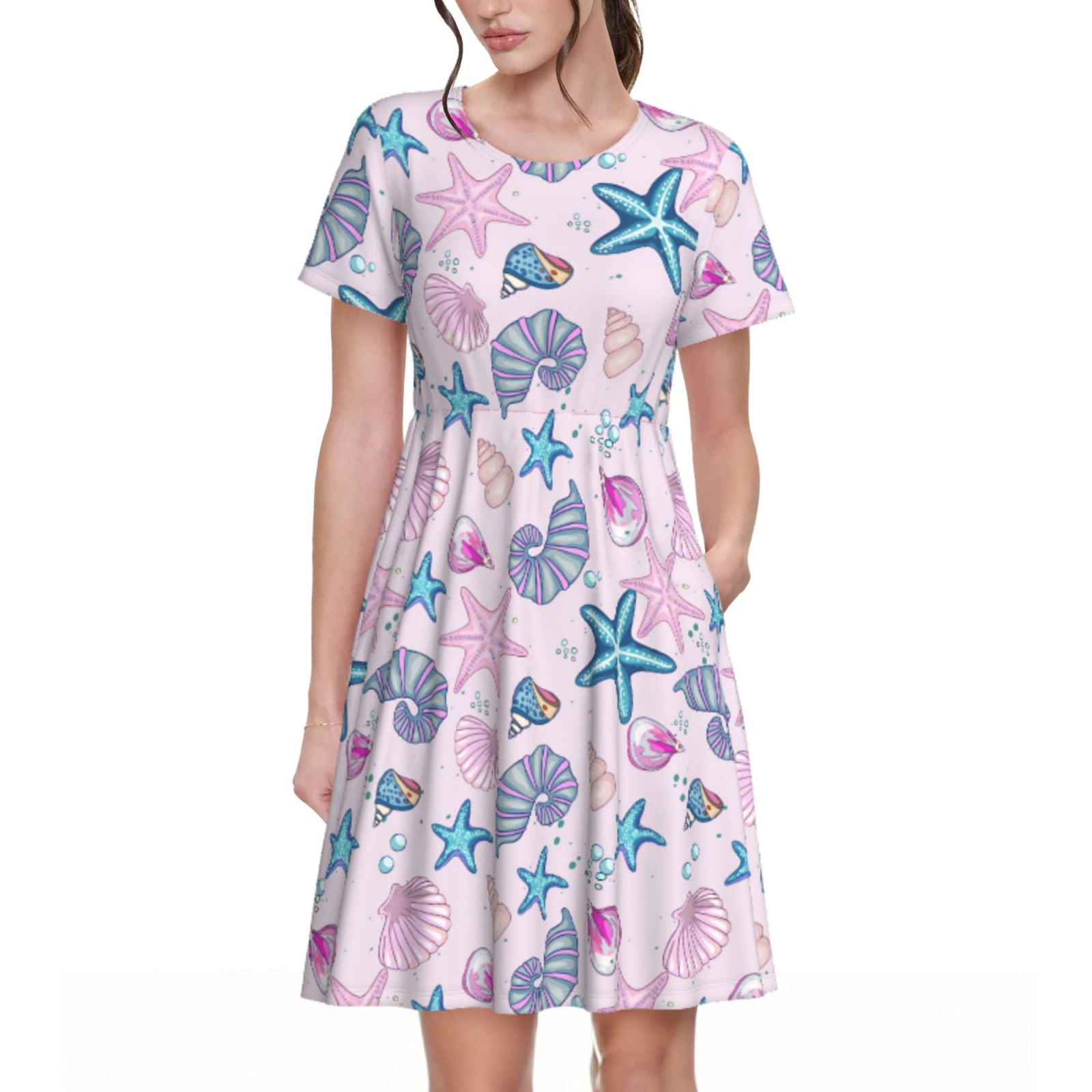 Balery Sea Shells 3 Pattern Womens Dresses Loose Short sleeve ...