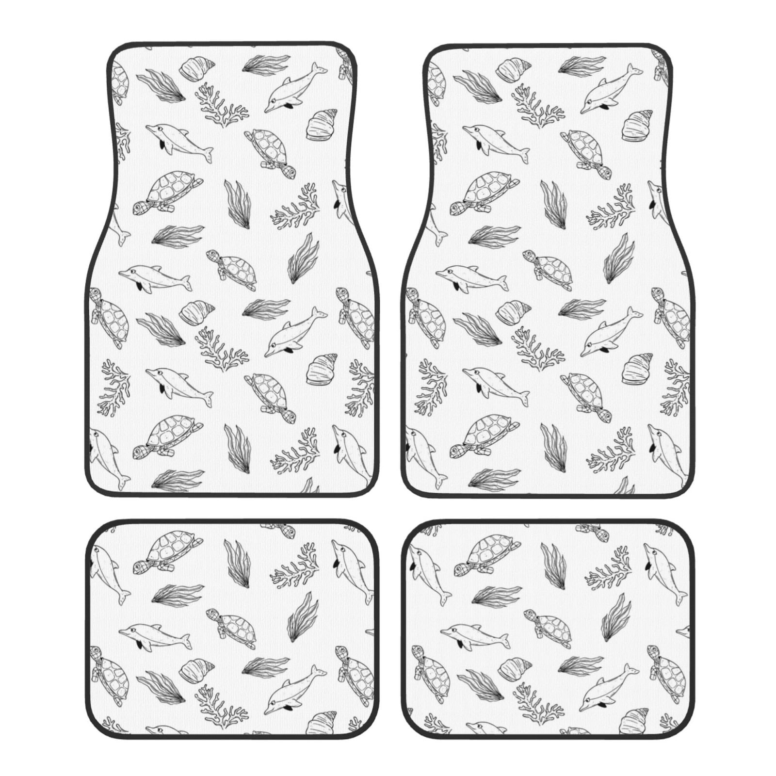 Balery Sea Turtle Pattern 4-Piece Floor Mats, Heavy-Duty Rubber Liners ...