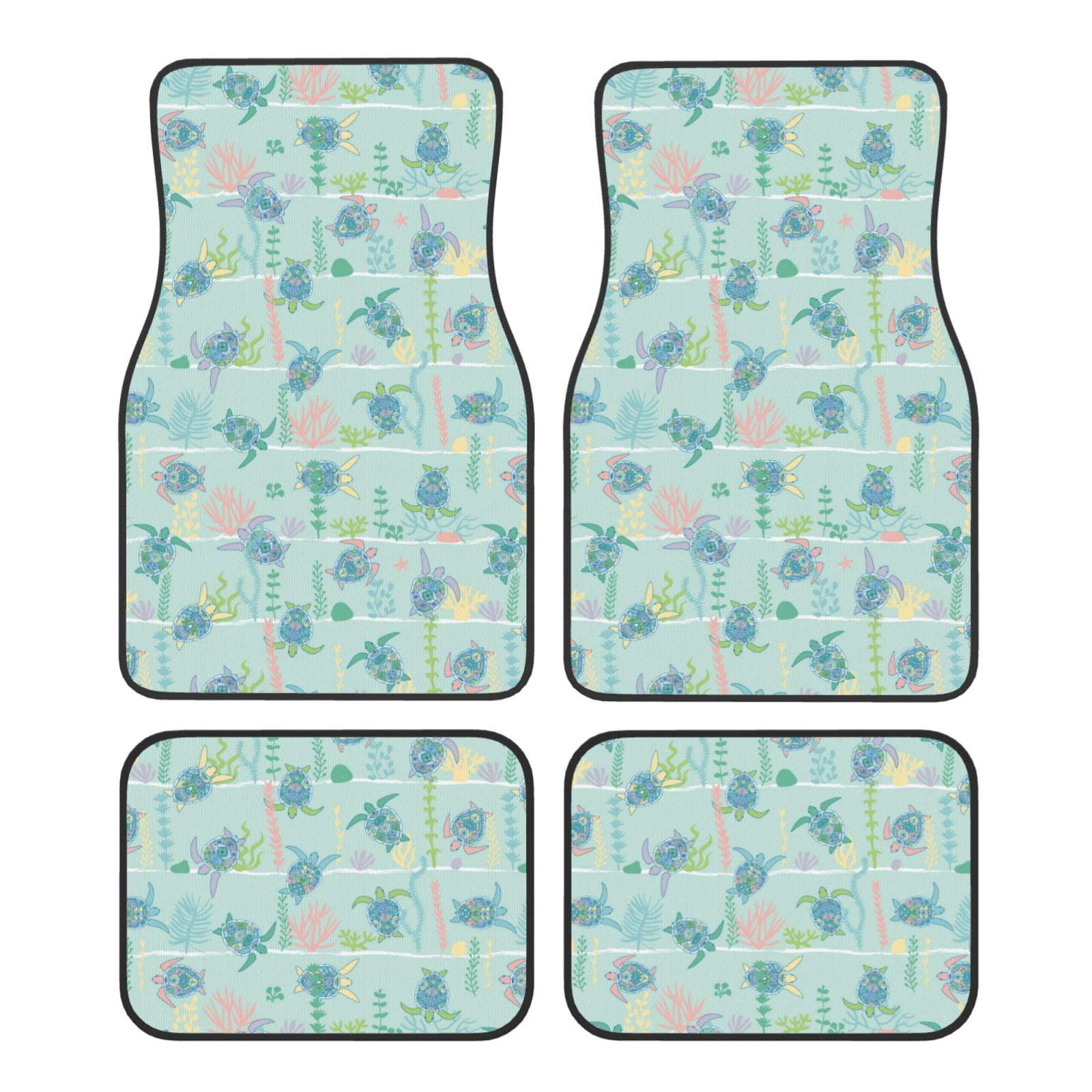 Balery Sea Turtle Pattern 4-Piece Floor Mats, Heavy-Duty Rubber Liners ...