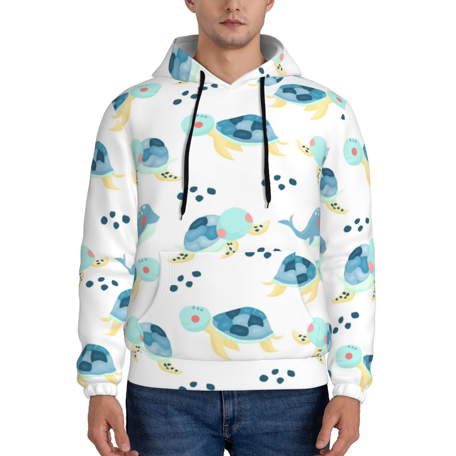 Balery Sea Turtle Pattern Mens Hoodie Kangaroo Pocket Hoodie Pullover ...