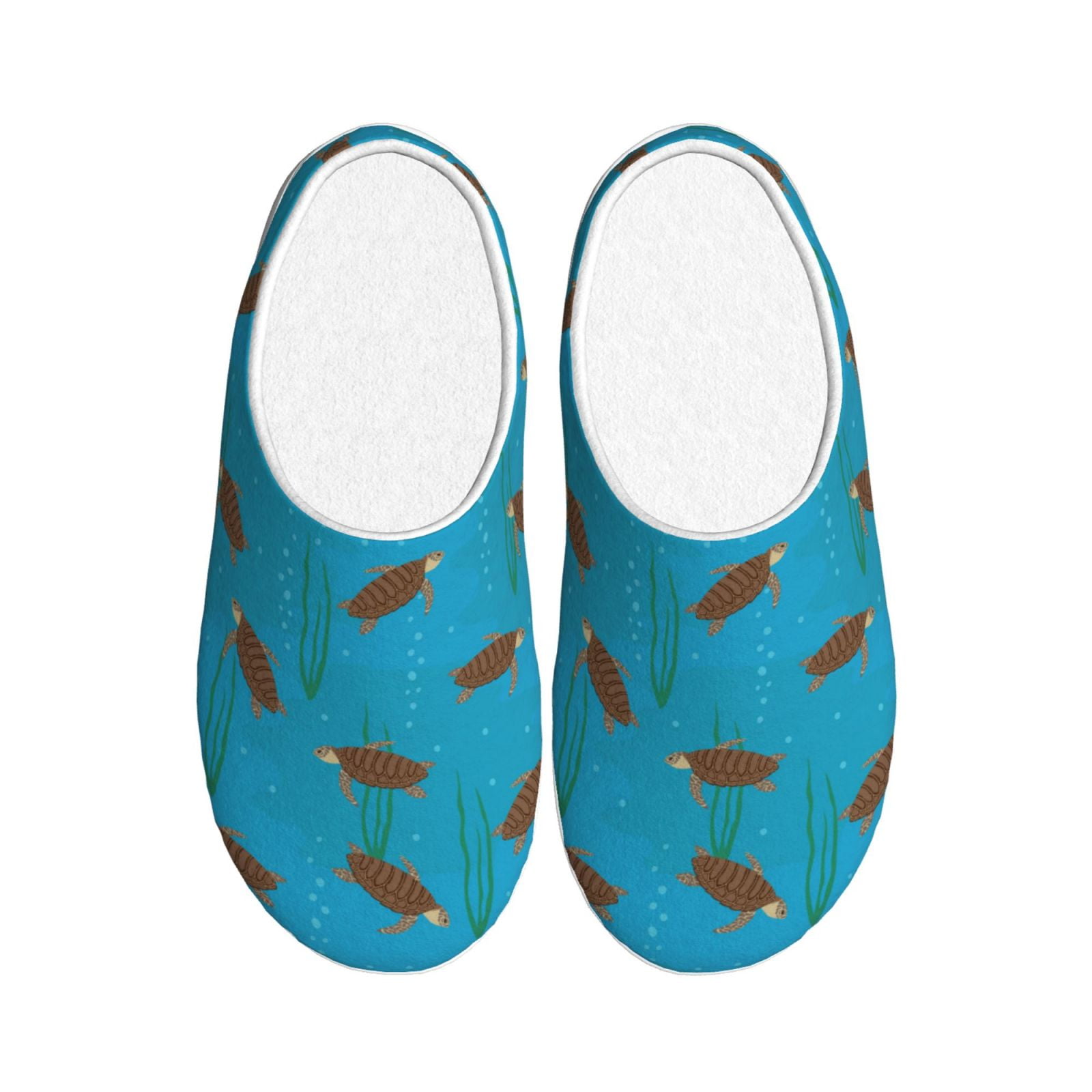 Balery Sea Turtle Pattern Women's Fuzzy Memory Foam Slippers Fluffy ...