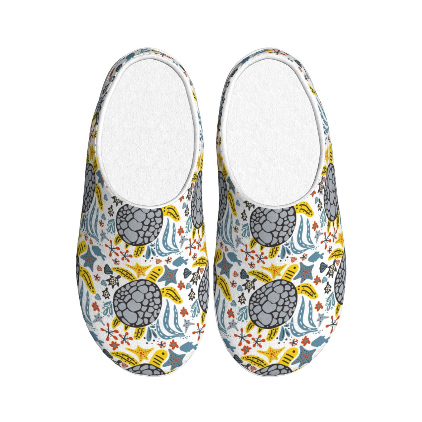 Balery Sea Turtle Pattern Women's Fuzzy Memory Foam Slippers Fluffy ...
