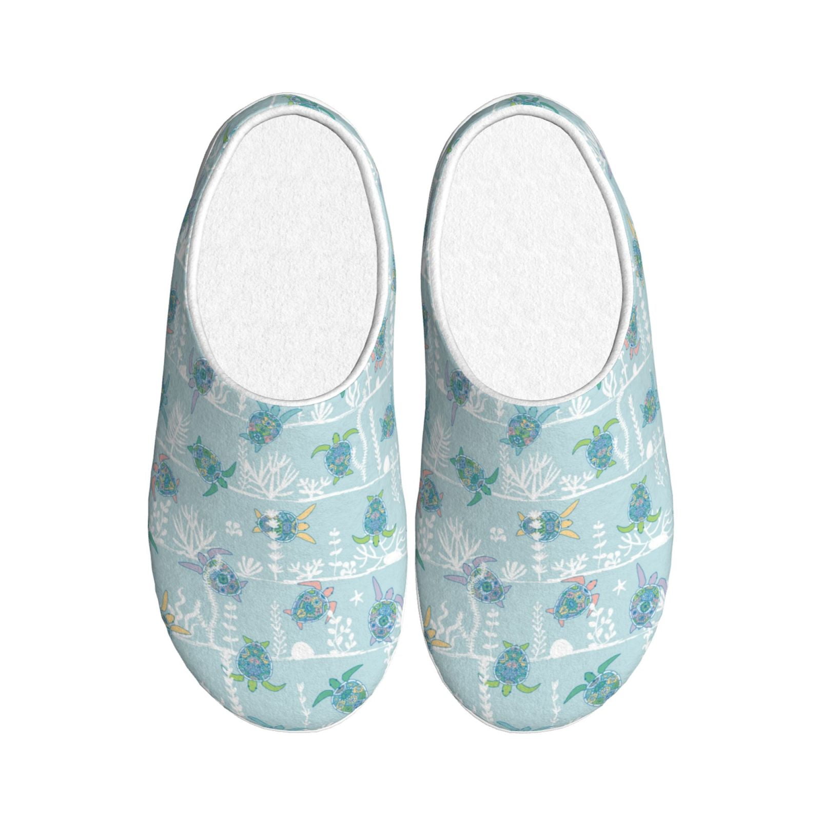 Balery Sea Turtle Pattern Women's Fuzzy Memory Foam Slippers Fluffy ...