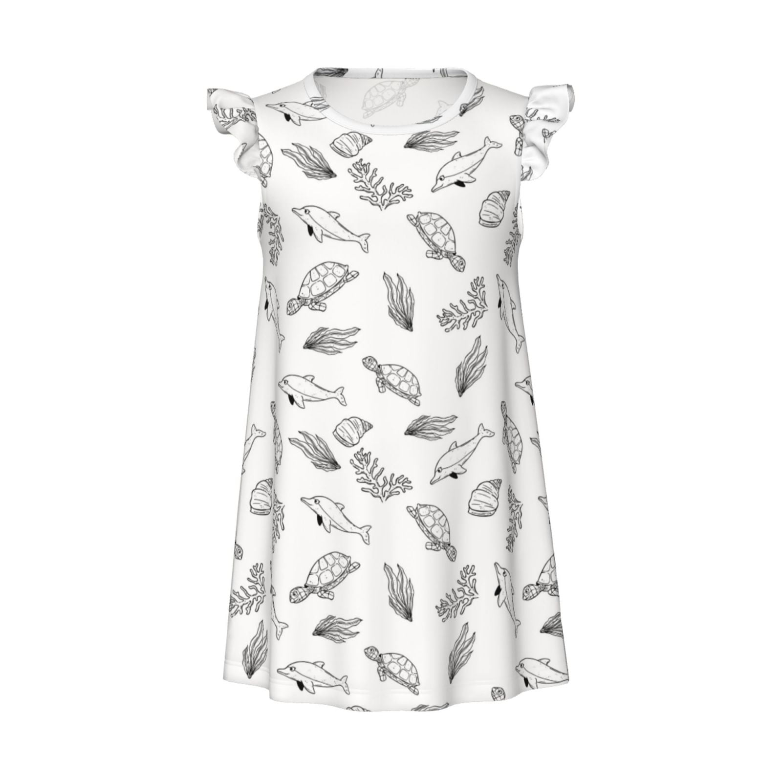 Balery Sea Turtle Princess Nightgown for Girls Flutter Sleeve Cotton ...