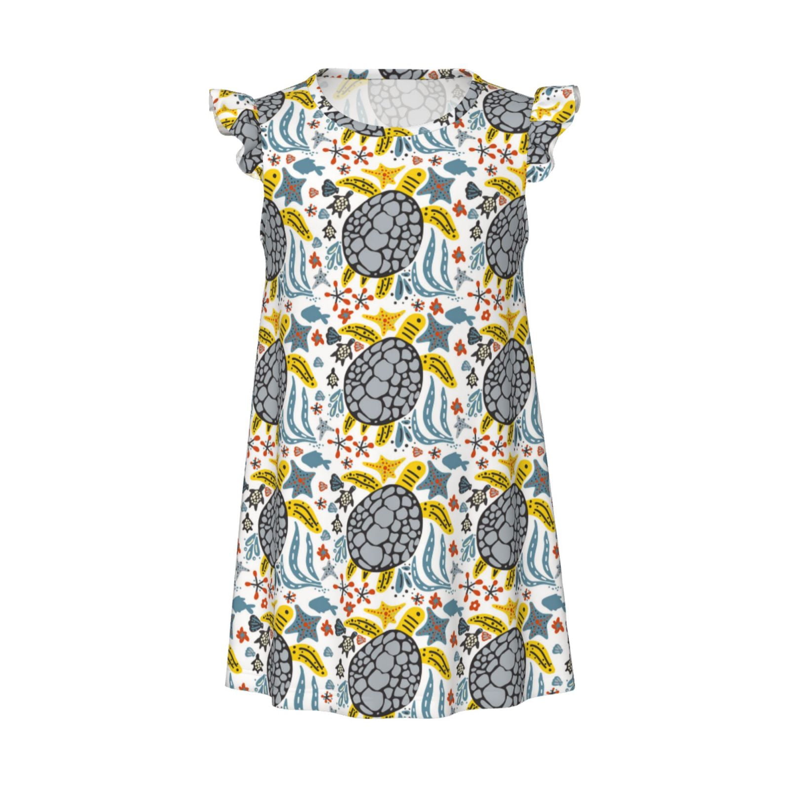 Balery Sea Turtle Princess Nightgown for Girls Flutter Sleeve Cotton ...