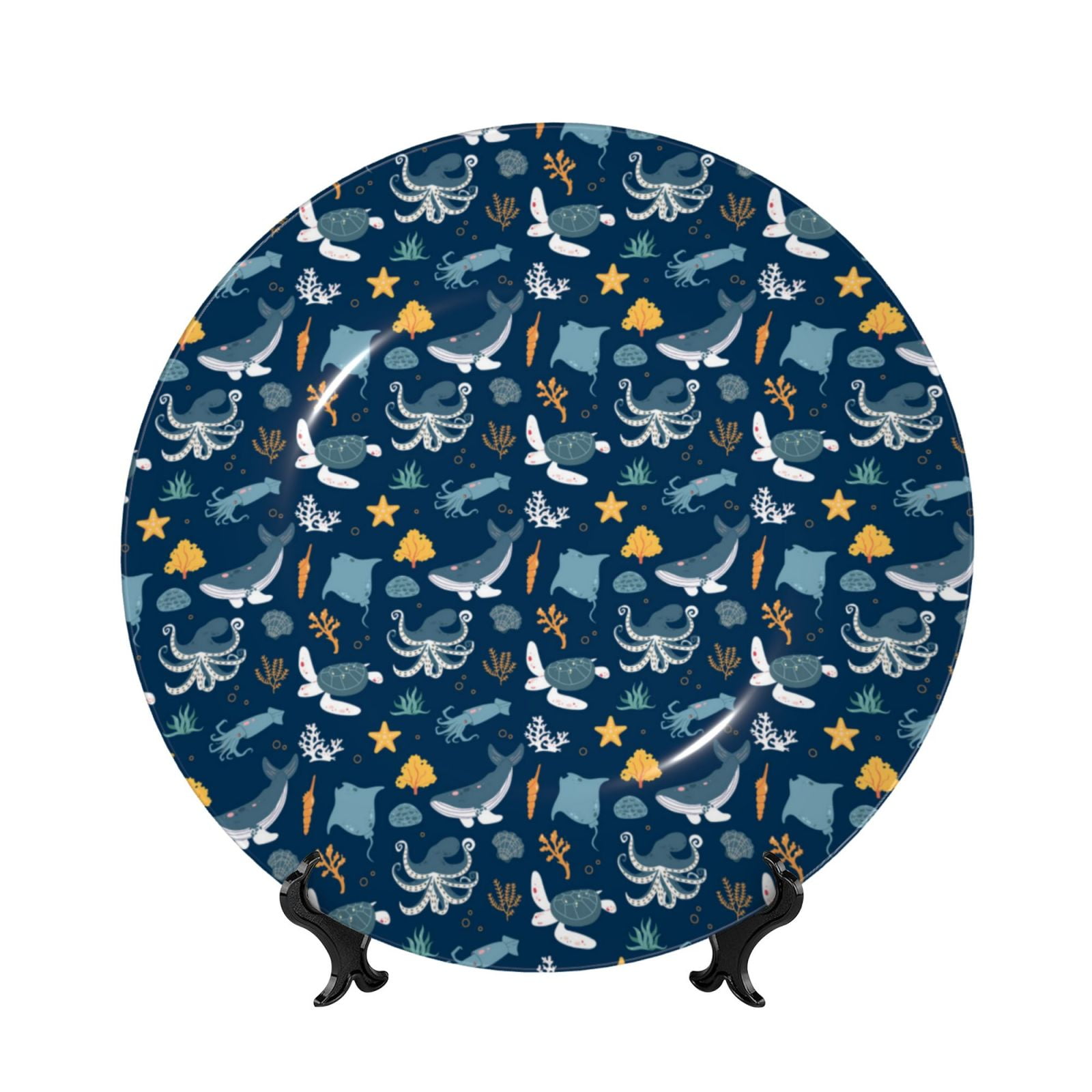 Balery Sea Turtle Print Bone China Decorative Plate Ceramic Dinner ...