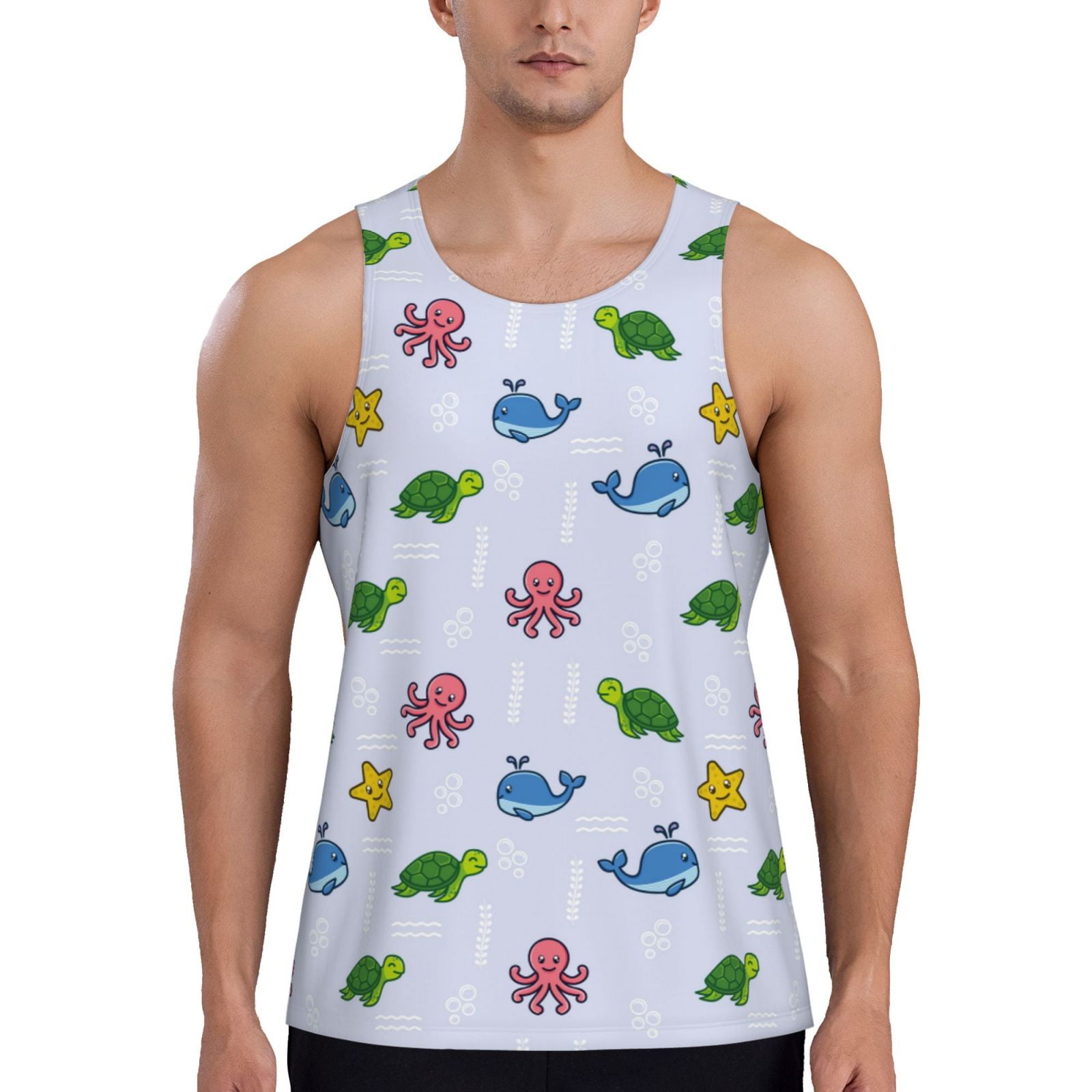 Balery Sea Turtle Whale Pattern Men's Workout Tank Top Gym Muscle Tee ...