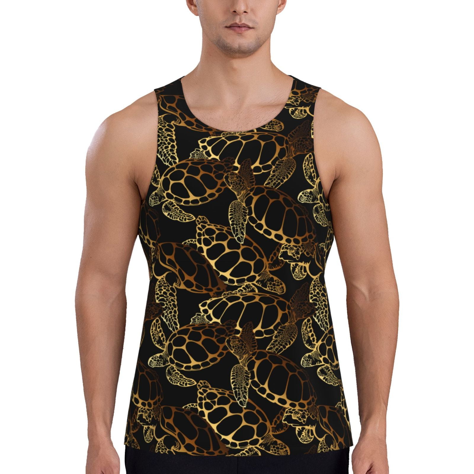 Balery Sea Turtle With Ocean Pattern Men's Workout Tank Top Gym Muscle ...