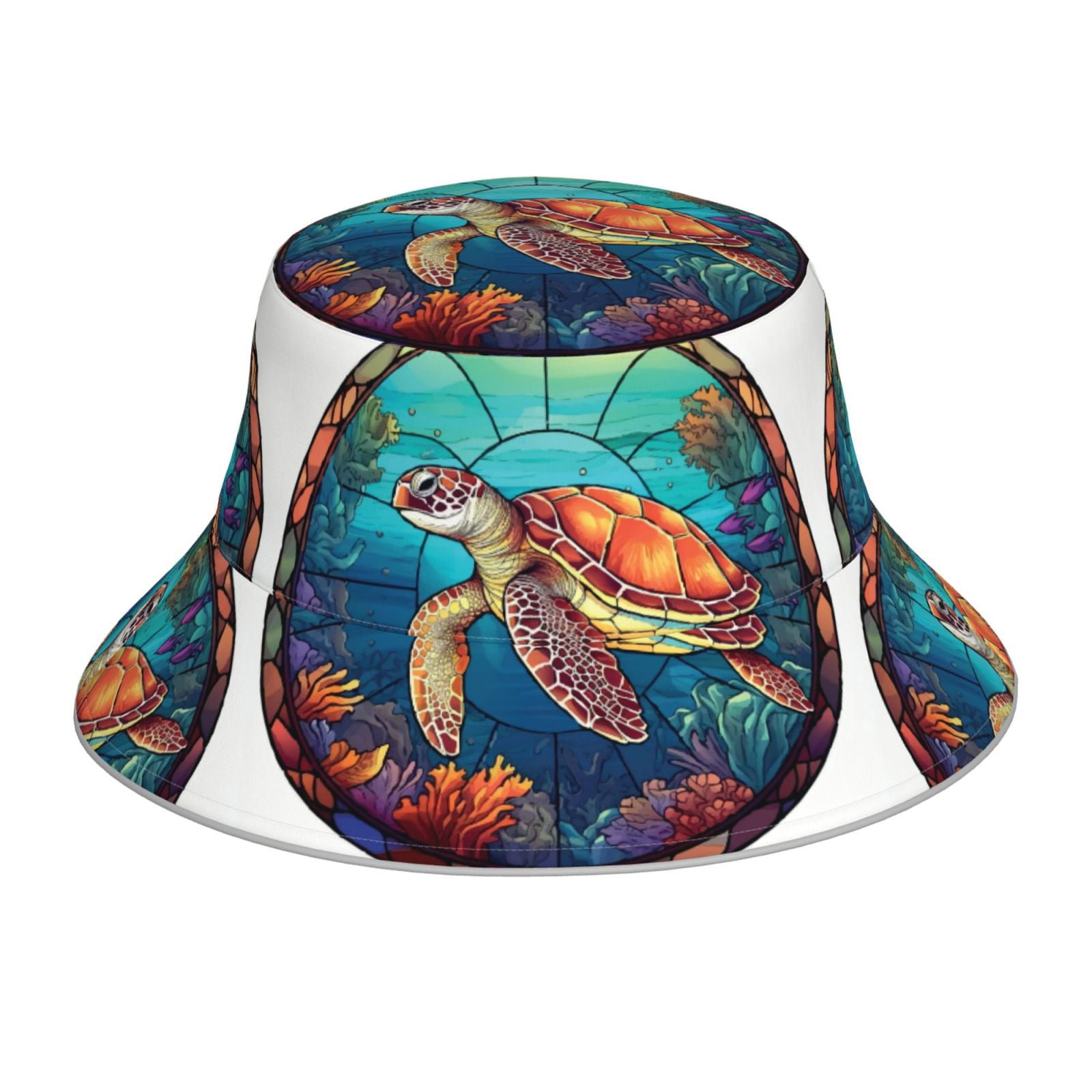 Balery Sea Turtle in Coral Sun Hats for Men Women Bucket Hat UPF 50 ...