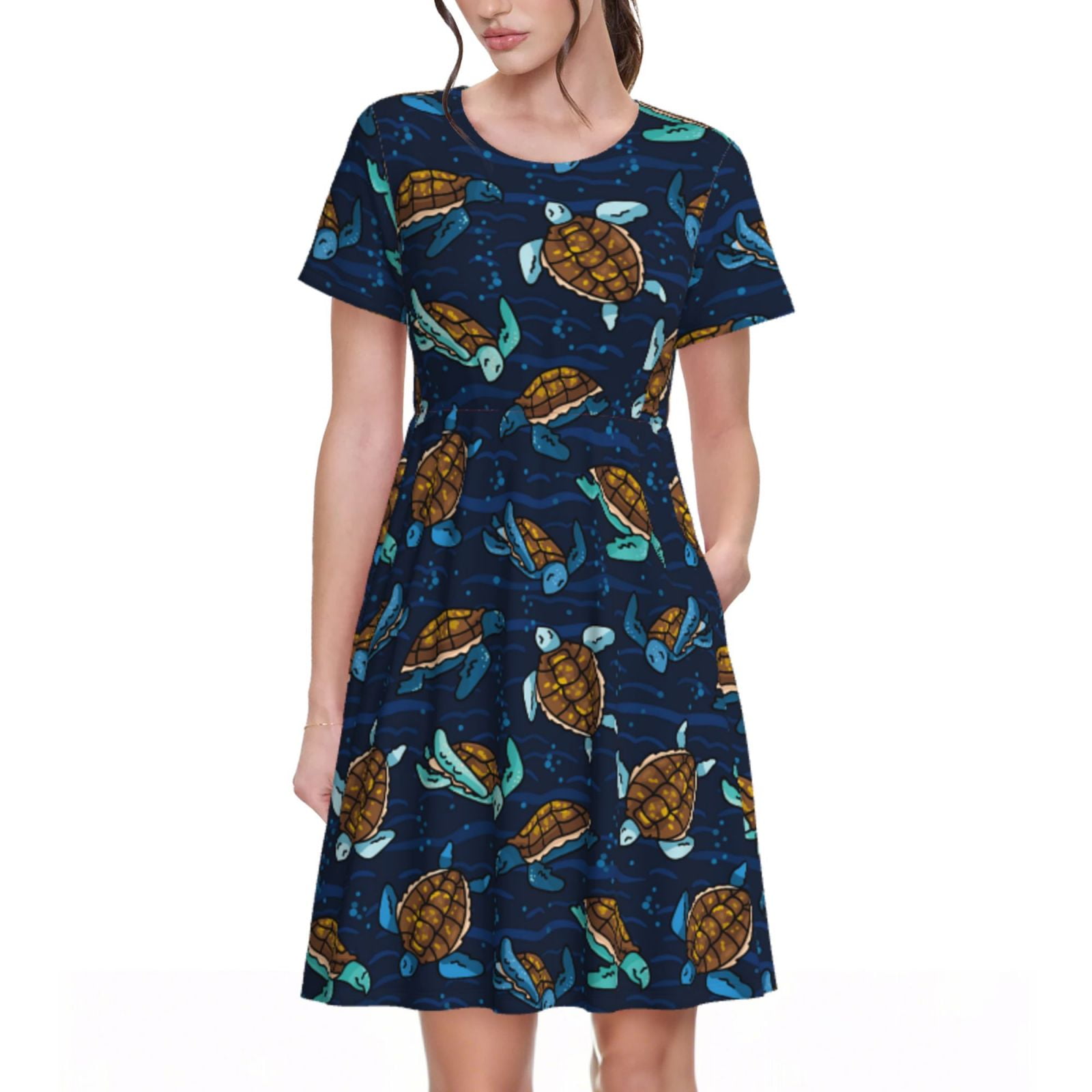 Balery Sea Turtles Swimming Pattern Womens Dresses Loose Short sleeve ...