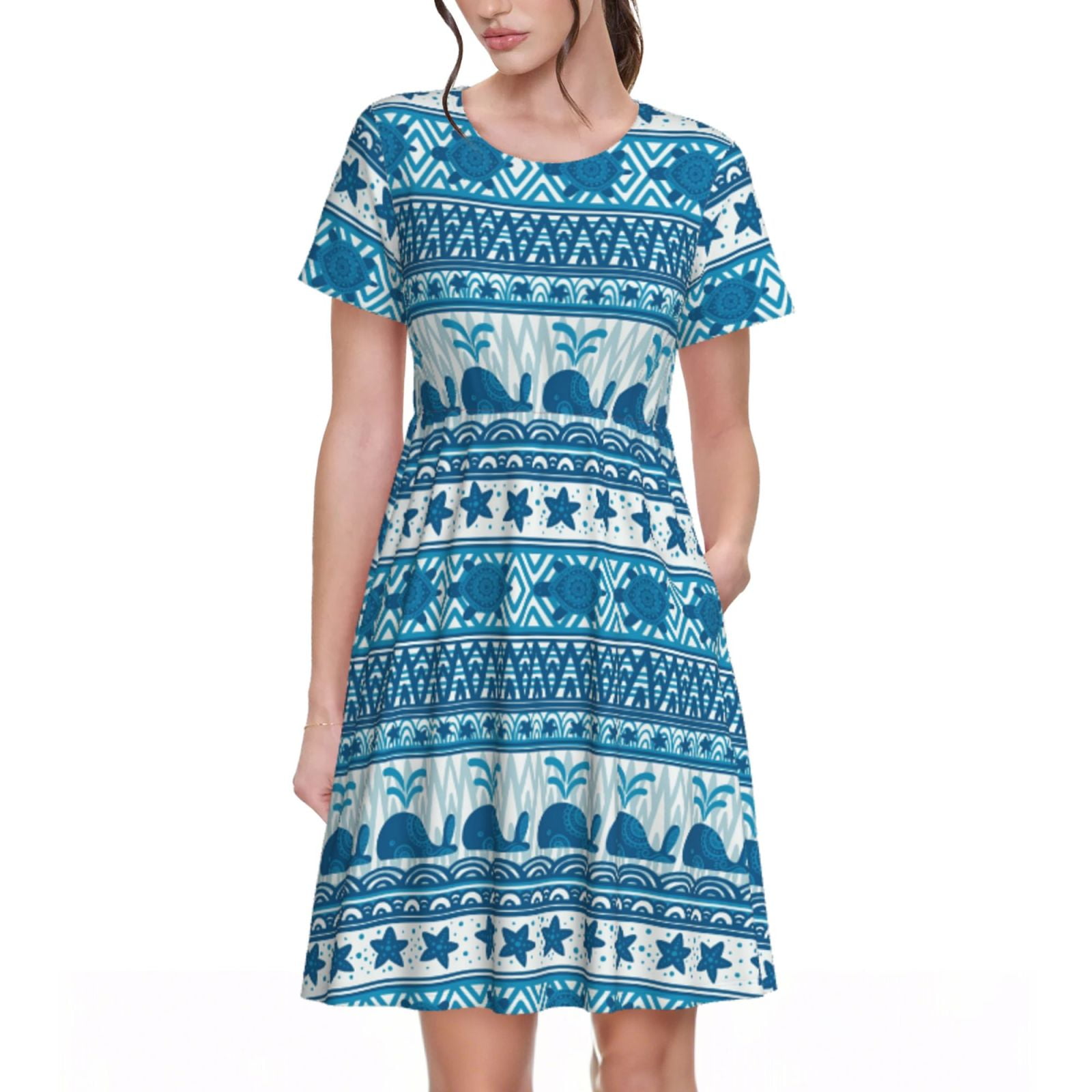 Balery Sea Underwater Animals Pattern Womens Dresses Loose Short sleeve ...