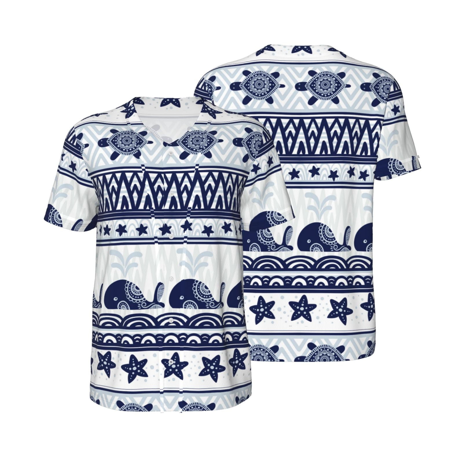 Balery Sea Underwater Animals1 Baseball Jersey for Men Casual Button ...