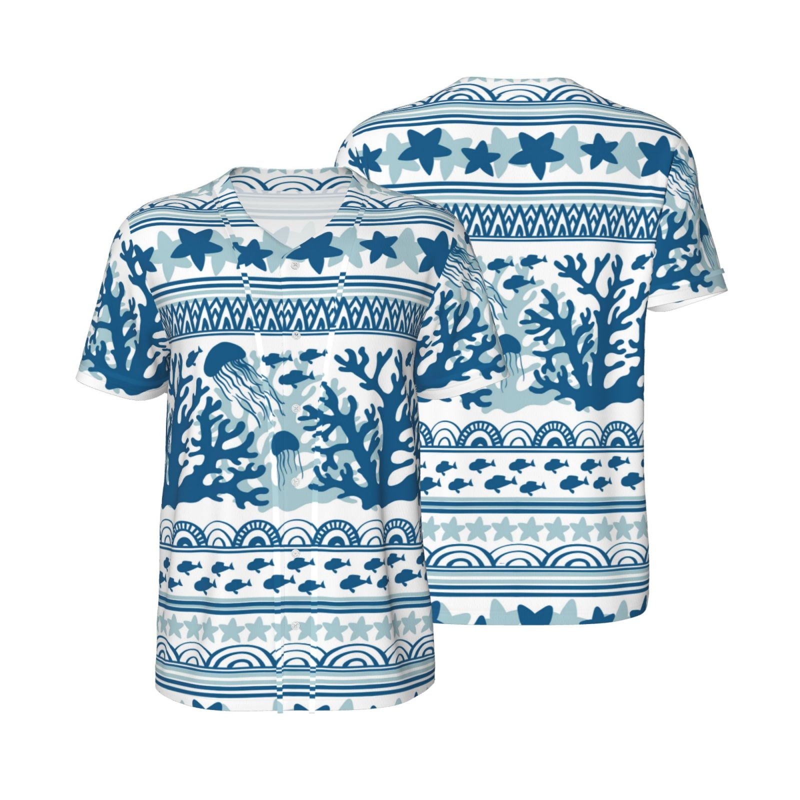 Balery Sea Underwater Jellyfish Baseball Jersey for Men Casual Button ...