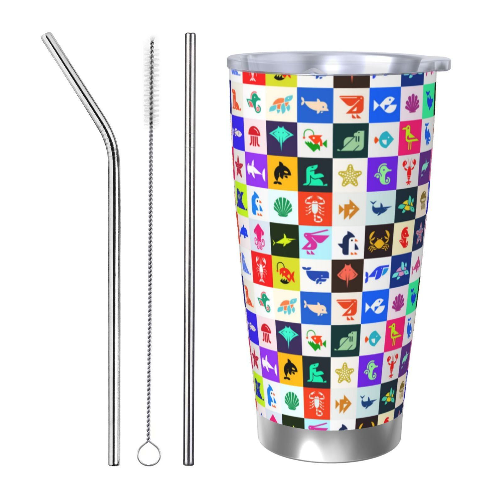 Balery Sea animals Collage Pattern 20oz Insulated Car Cup with Dual ...